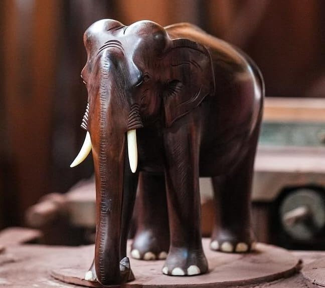 Rose Wooden Handmade Elephant Showpiece Statue Wooden Elephant Figurine ...