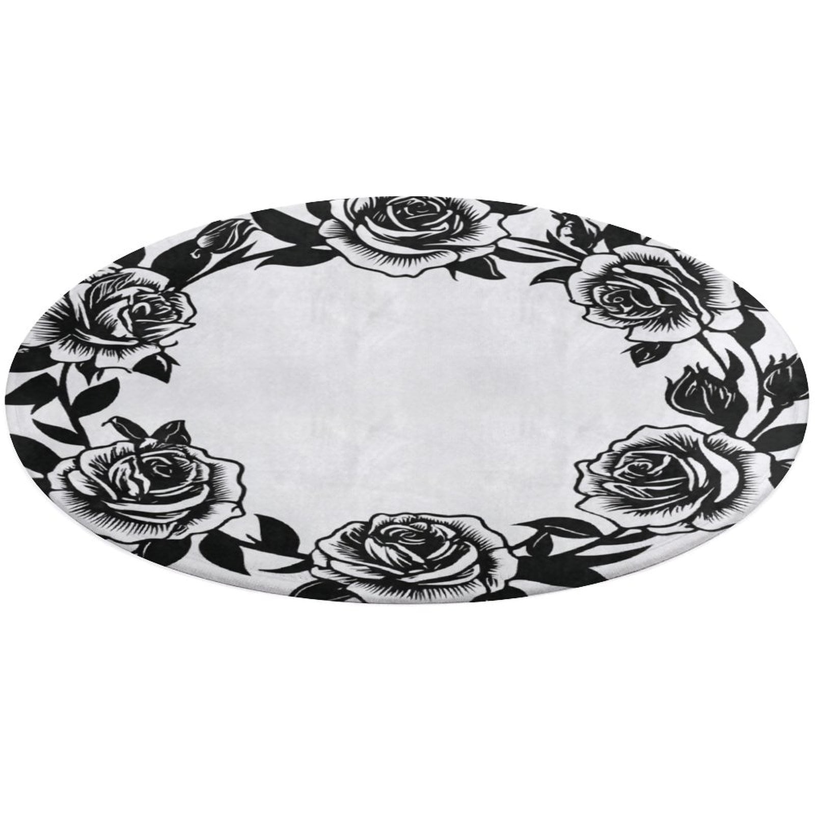 Rose Wreath Black Design Elegant Round Carpet Living Room Carpet Modern ...