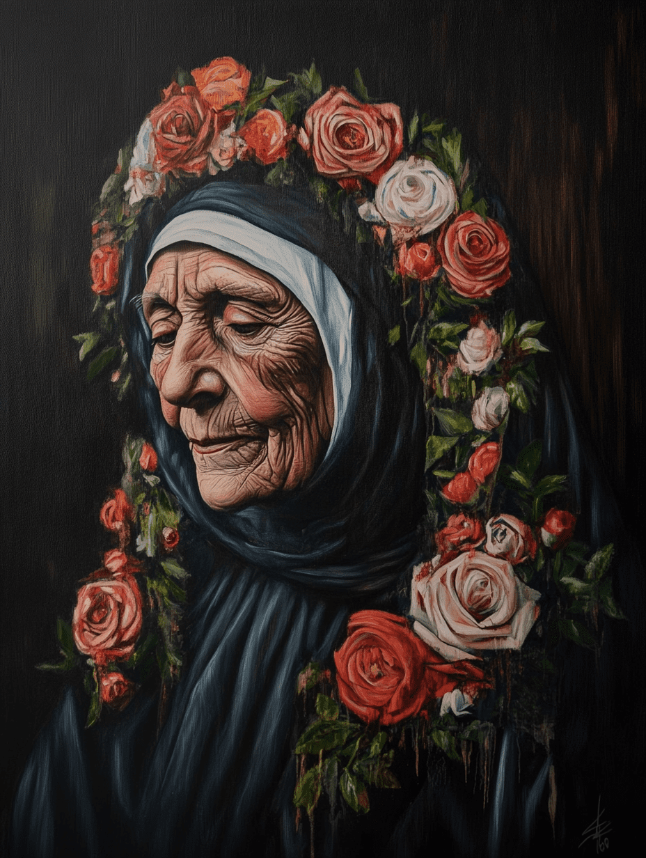 Rose Wreath Nun Portrait Canvas Painting， Suitable for Living Room ...