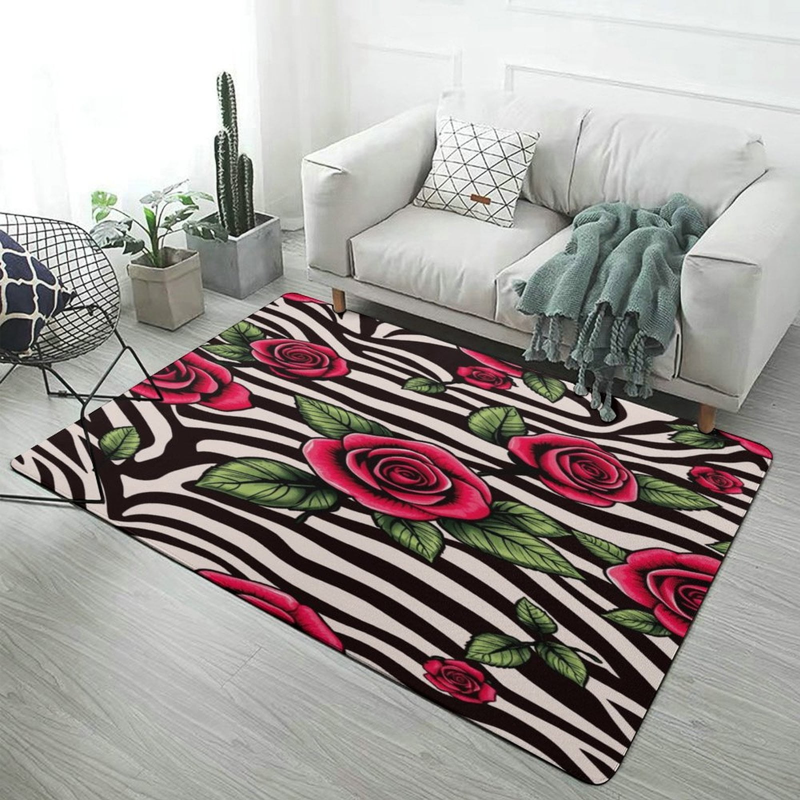 Rose And Zebra Print Pattern Light Luxury Home Carpets Living Room ...
