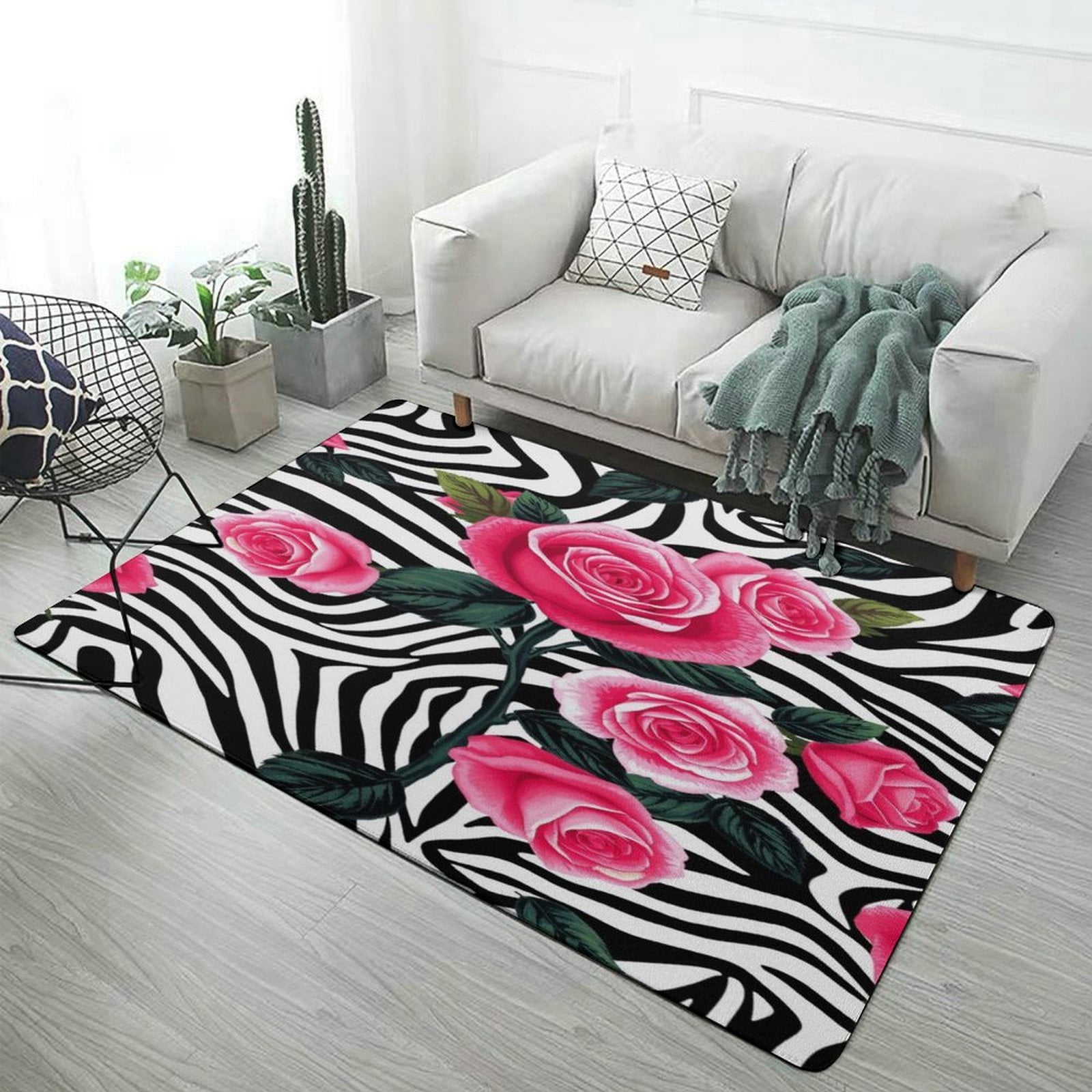 Rose And Zebra Print Pattern Light Luxury Home Carpets Living Room ...