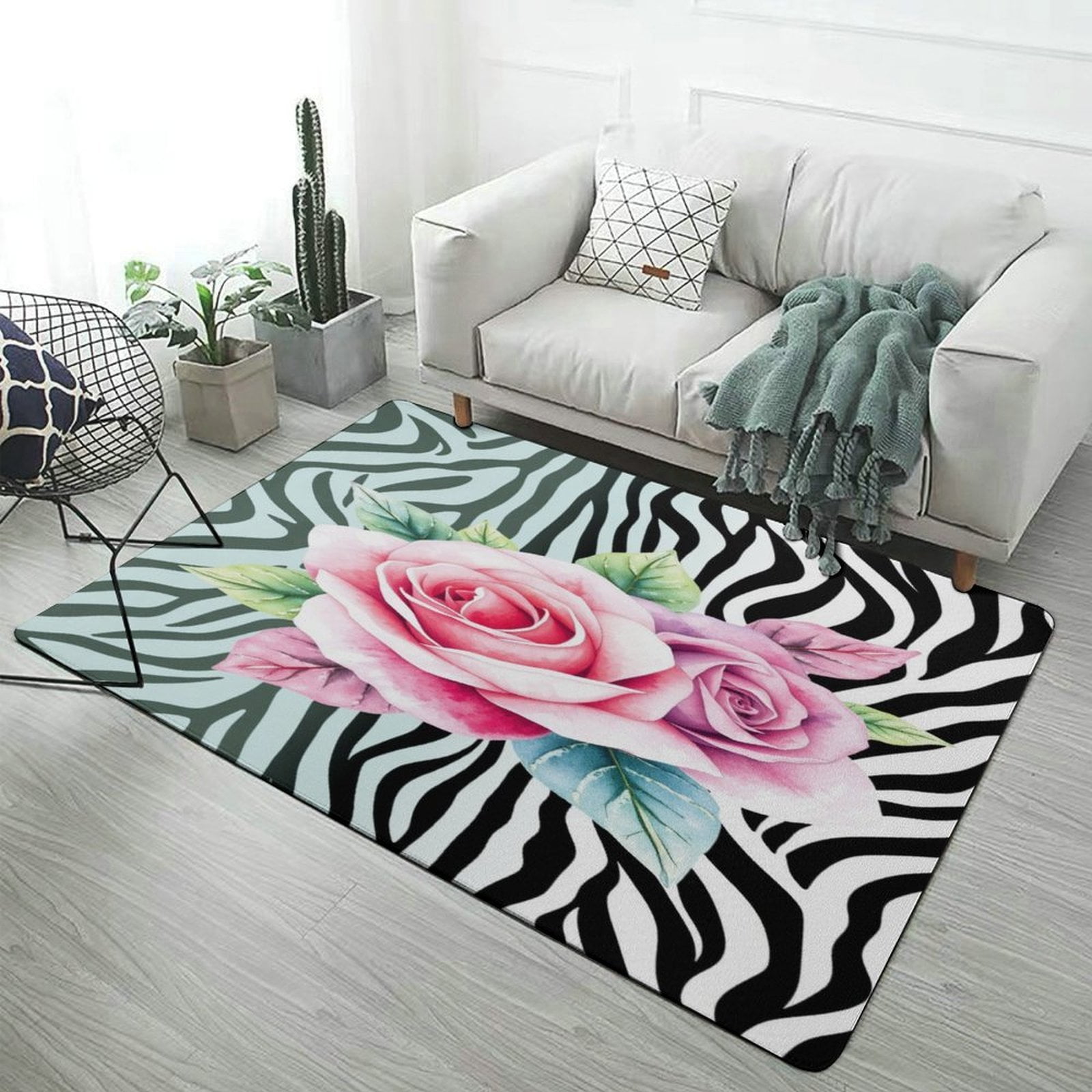 Rose And Zebra Print Pattern Light Luxury Home Carpets Living Room ...