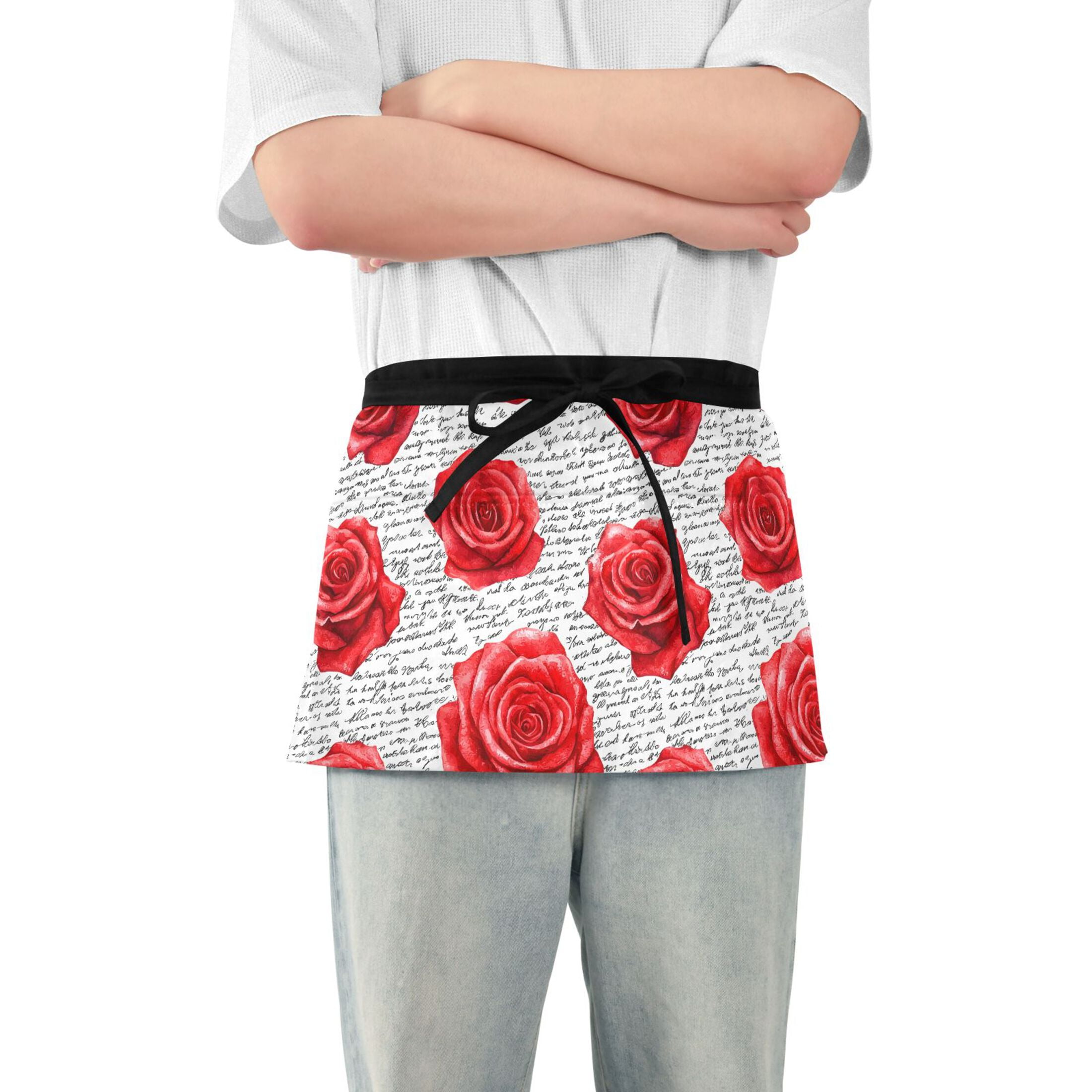 Rose and Letters Server Apron with 3 Pockets Waterproof Waitress Waist ...