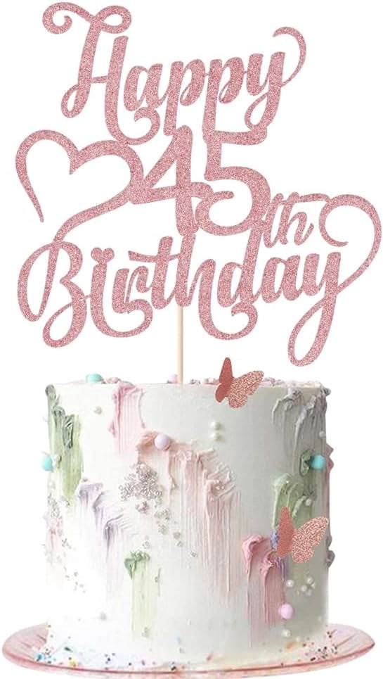 Rose gold Glitter Happy 45th Birthday Cake Topper - 45 Anniversary ...