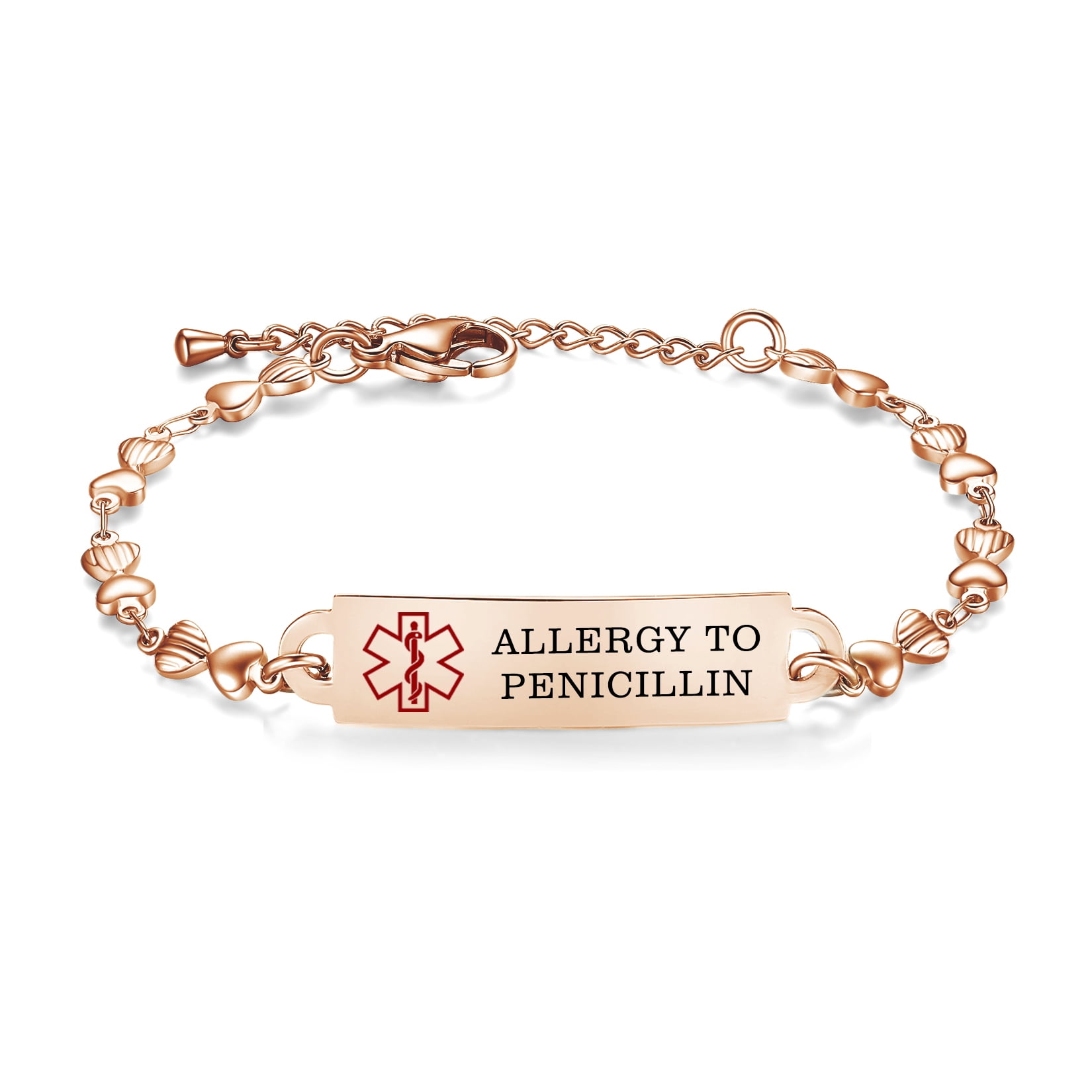 Rose gold Medical Id Bracelets for Women Heart Chain Medical ID ...