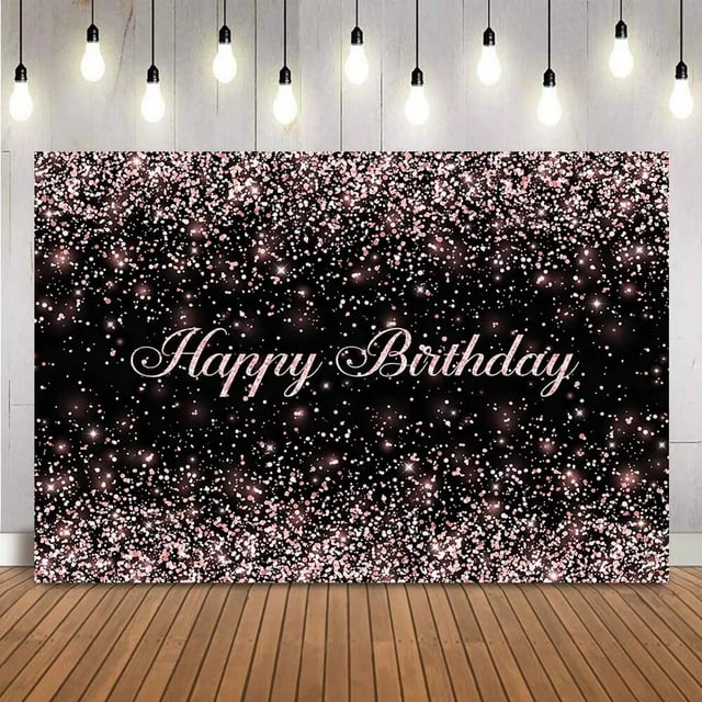 Rose gold glitter birthday backdrop girls sweet 16th happy birthday party background adult theme ...