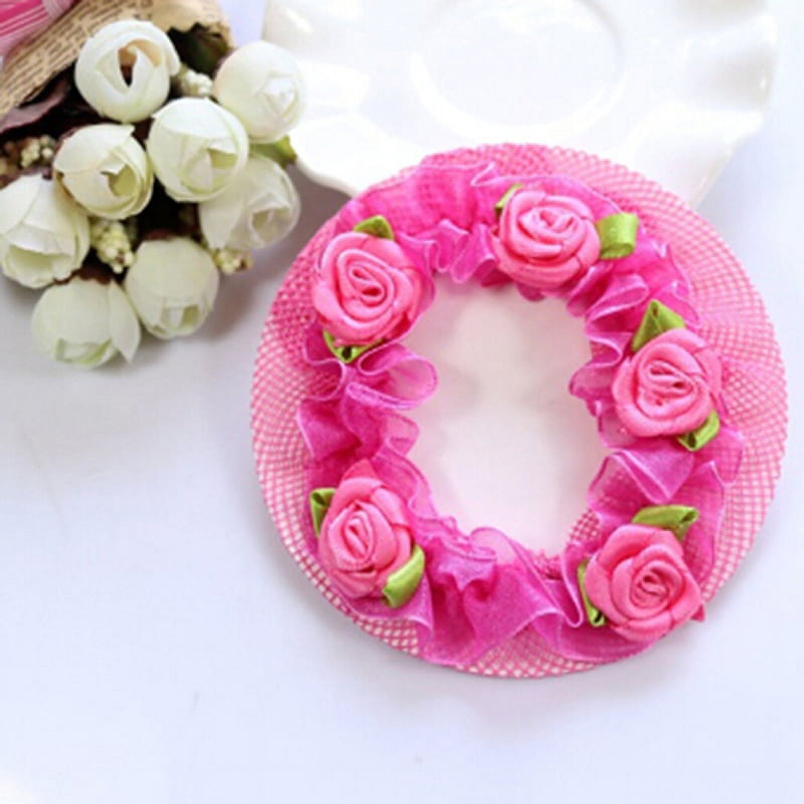 (Rose red) Cute flower girl bun mesh for hair for baby bun net bun ...
