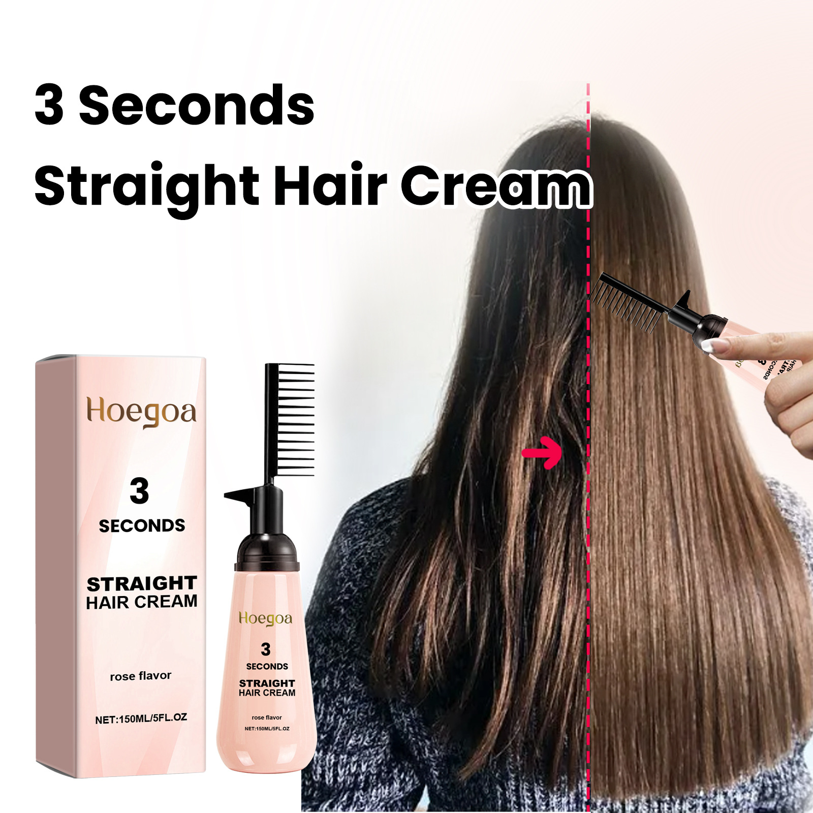 Rose scented smooth straight hair cream, smooth and light hair care ...