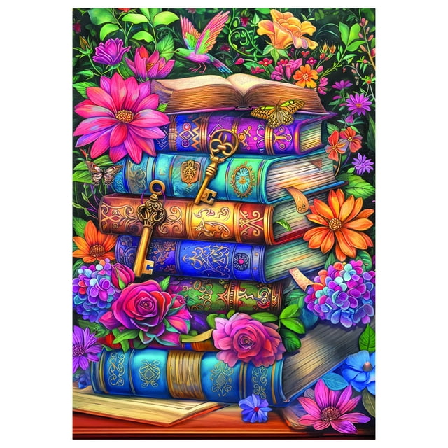 RoseArt Colorluxe 300-Piece Books and Flowers Adult Interlocking Jigsaw ...