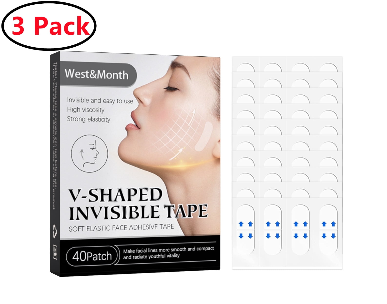 RoseHome 3 Pack 40 PCS Face Lift Tape, Face Tape Lifting Invisible ...