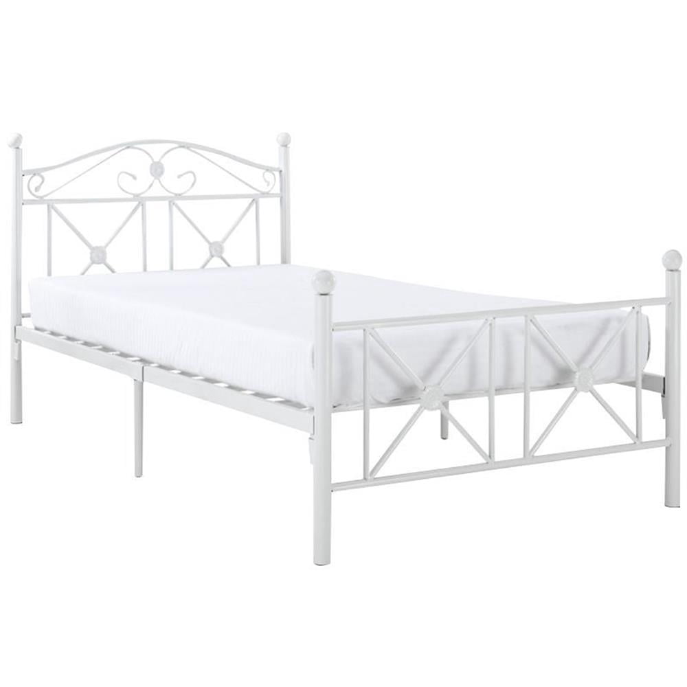 Farmhouse Metal Twin Bed with Lattice Work Header in White - Walmart.com