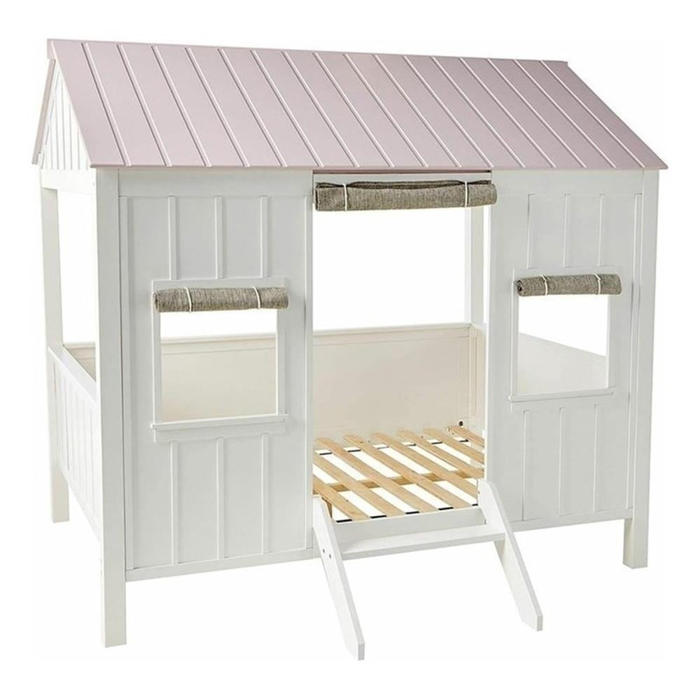 Rosebery Kids Full Novelty Wood Cottage Bed with Pink Roof and White ...