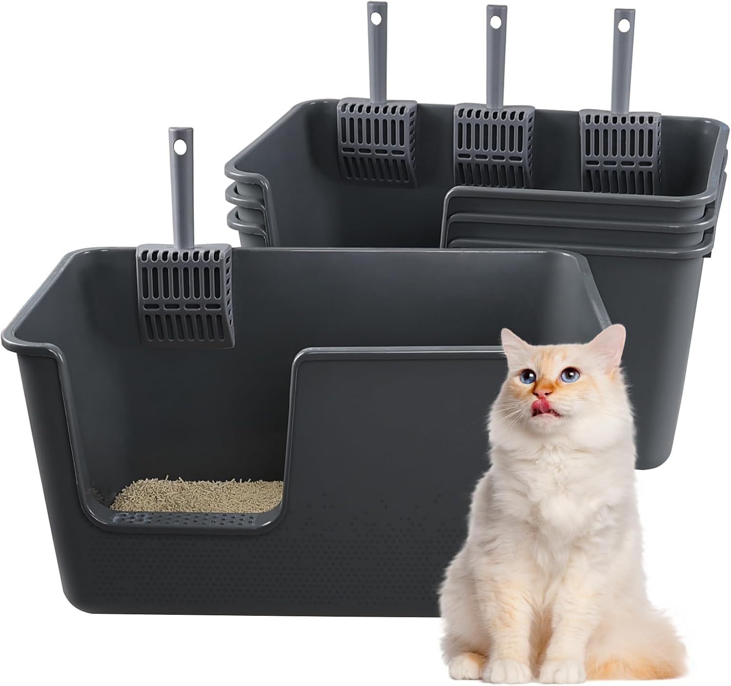 Rosebloom 4 Packs Extra Large Open Top Cat Litter Box with High Side ...