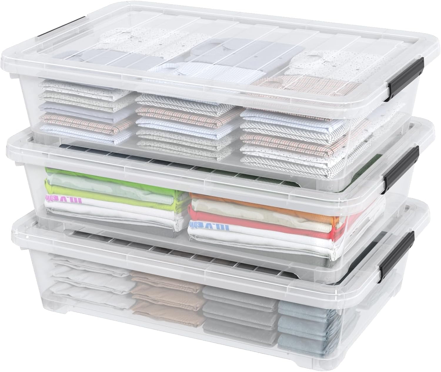 Rosebloom 40 Quart Plastic Under Bed Storage Bins with Lid, Clear ...