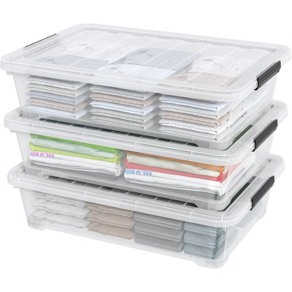 Rosebloom 40 Quart Plastic Under Bed Storage Bins with Lid, Clear ...
