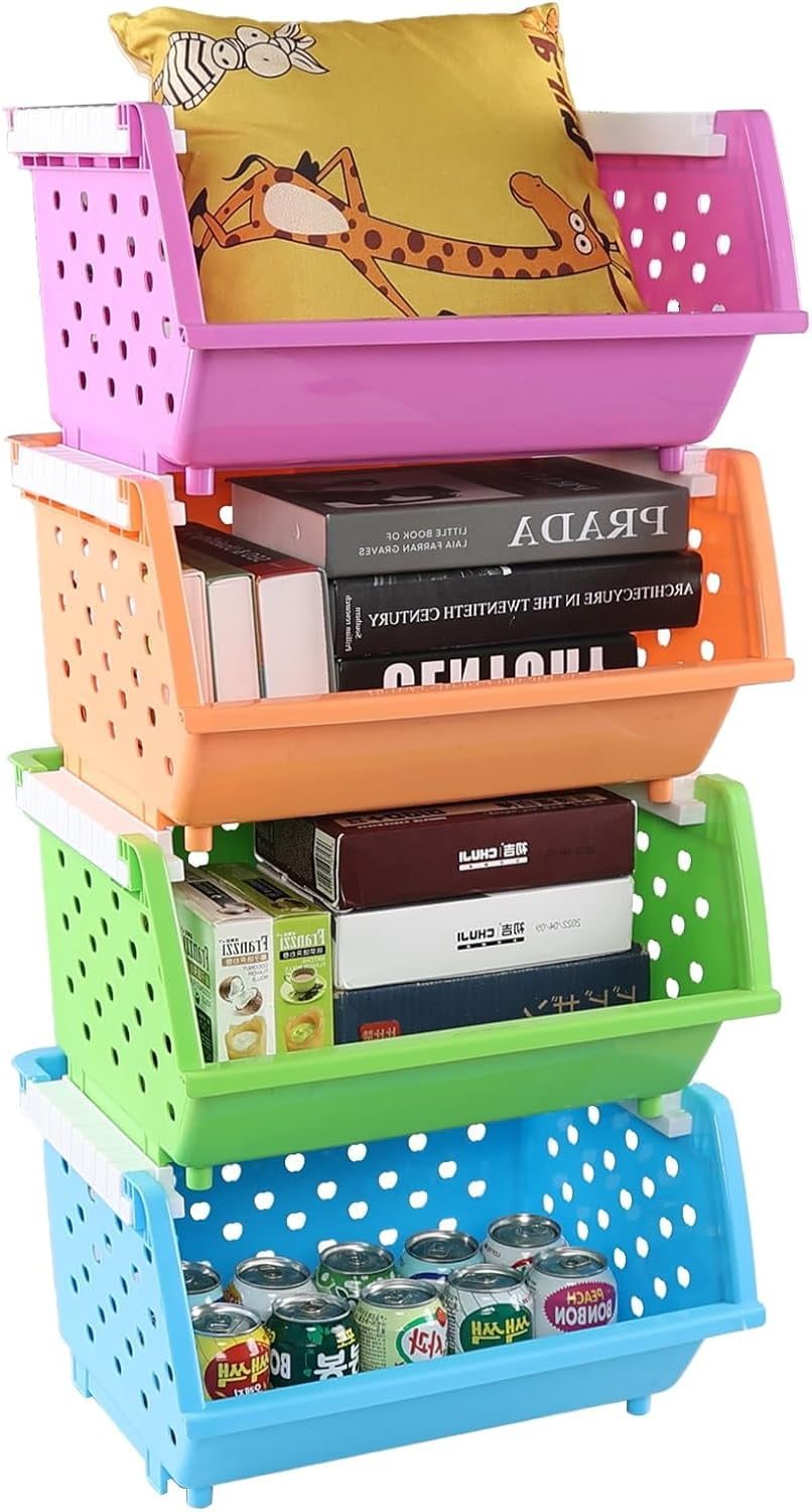 Rosebloom Plastic Stacking Baskets, Colorful Plastic Stackable Storage ...