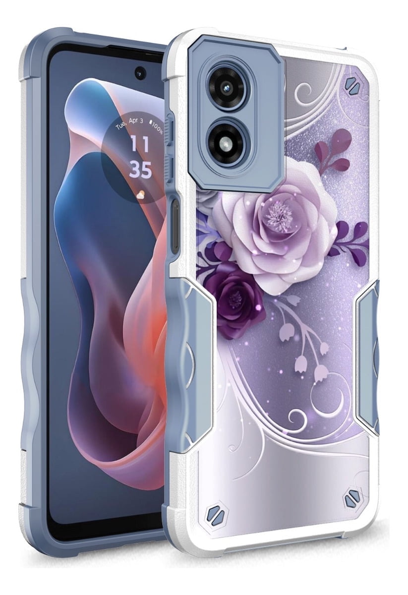 Rosebono Motorola Moto G Play 2024 Case, Hybrid Dual Layer, Purple ...