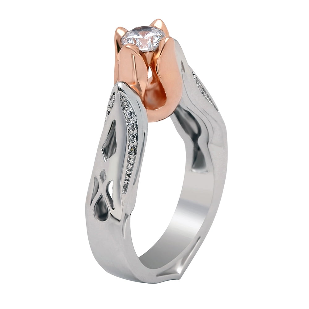 Rosebud Engagement Ring Solitaire Rose Gold Plated Womens Ginger Lyne ...