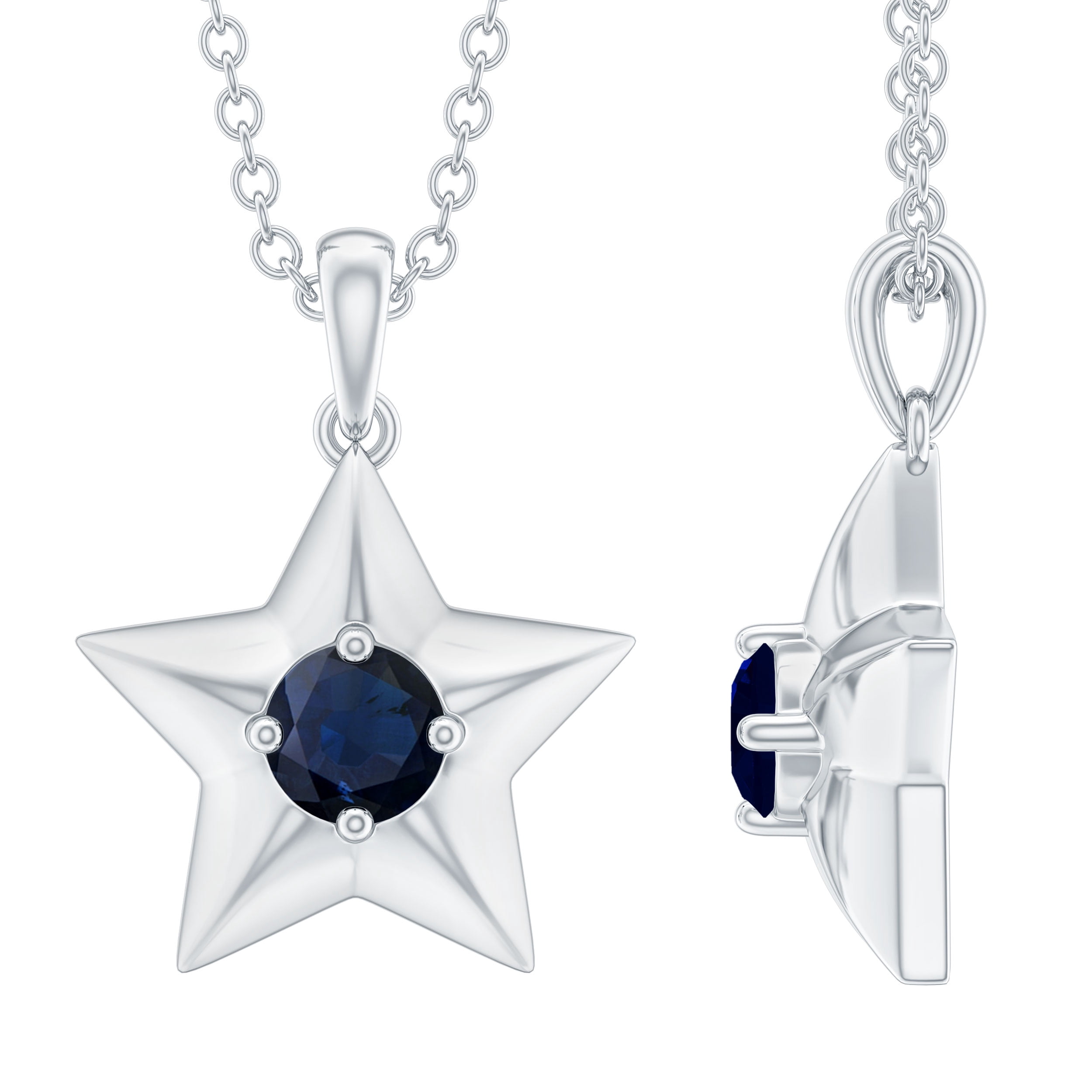 Rosec Jewels 1/4 CT Blue Sapphire and Gold Star Shape Pendant, 18K ...