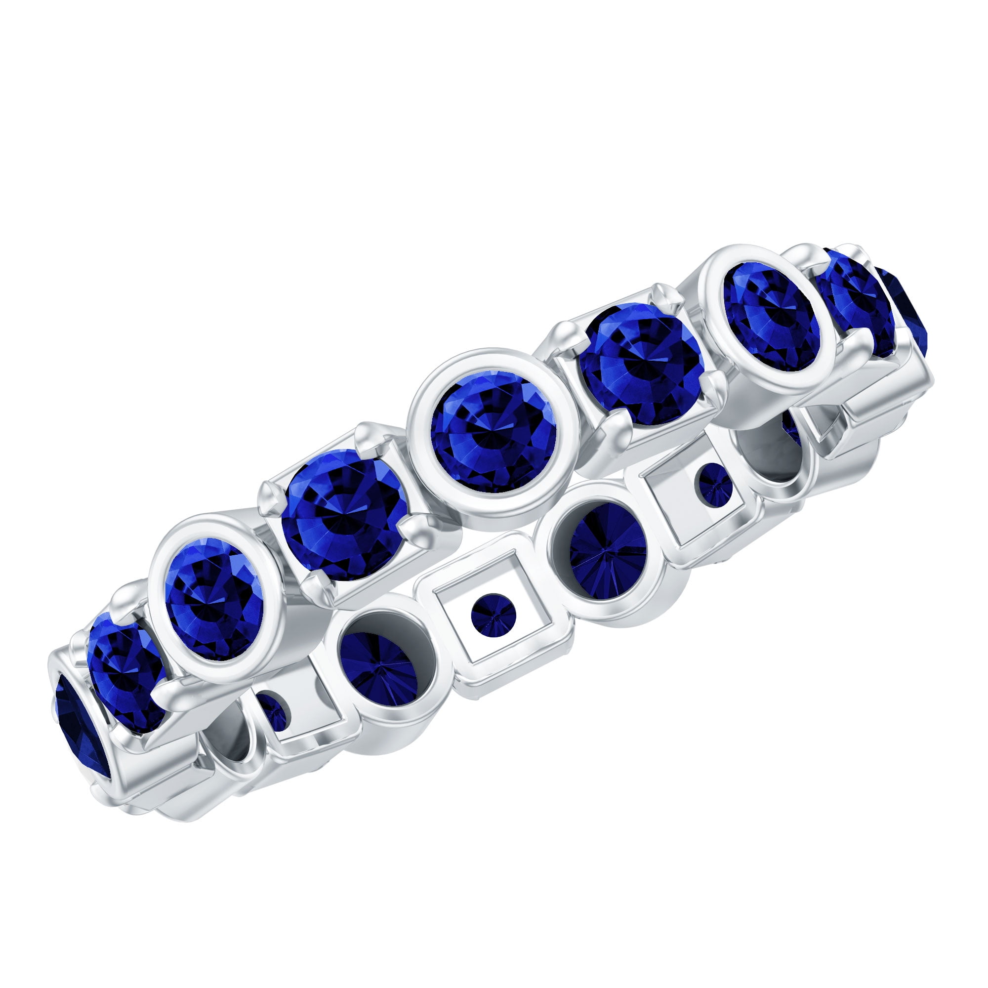 Rosec Jewels 1.50 CT Created Blue Sapphire Eternity Band Ring, 14K ...