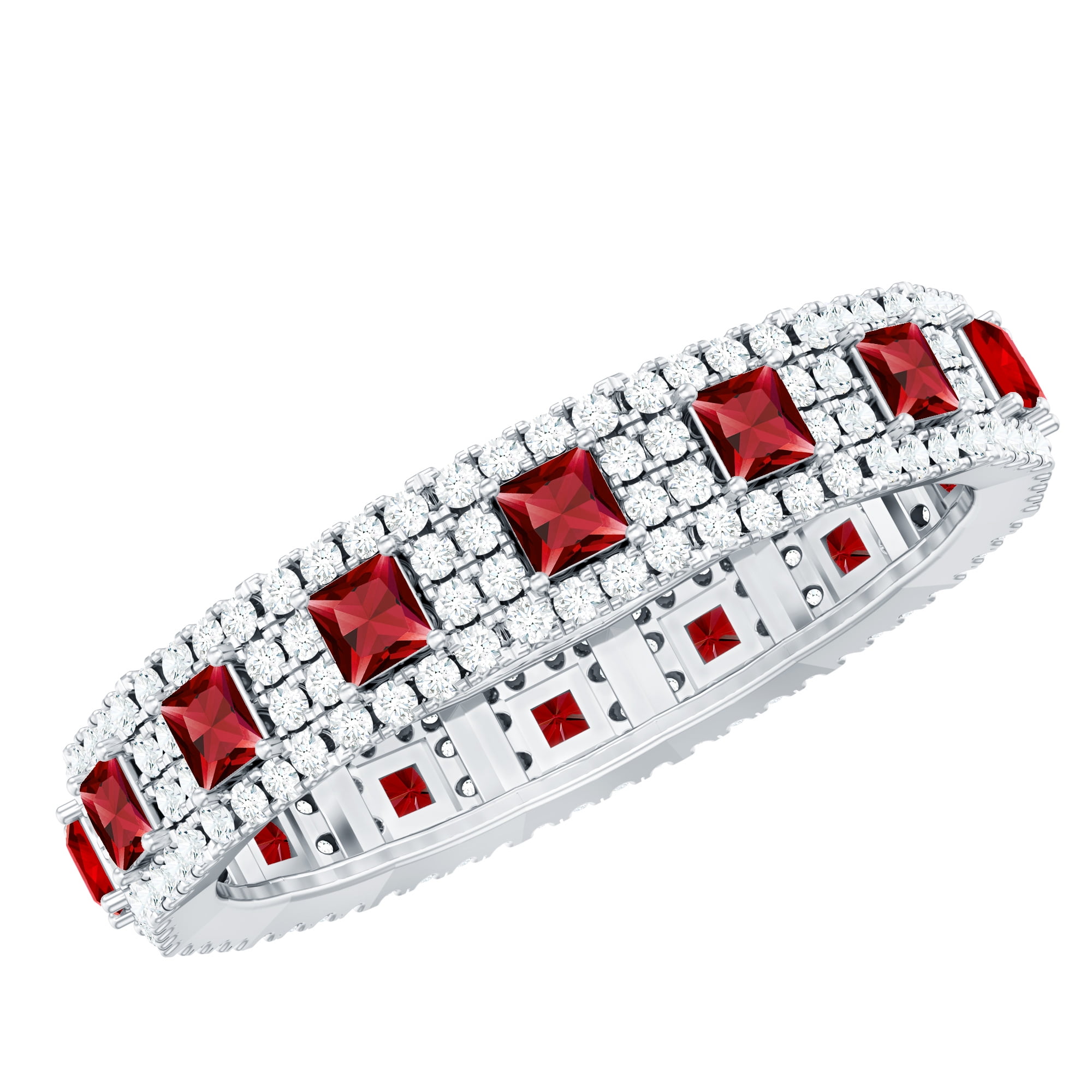 Rosec Jewels 1.50 CT Lab Created Ruby Wedding Band with Diamond Accent ...
