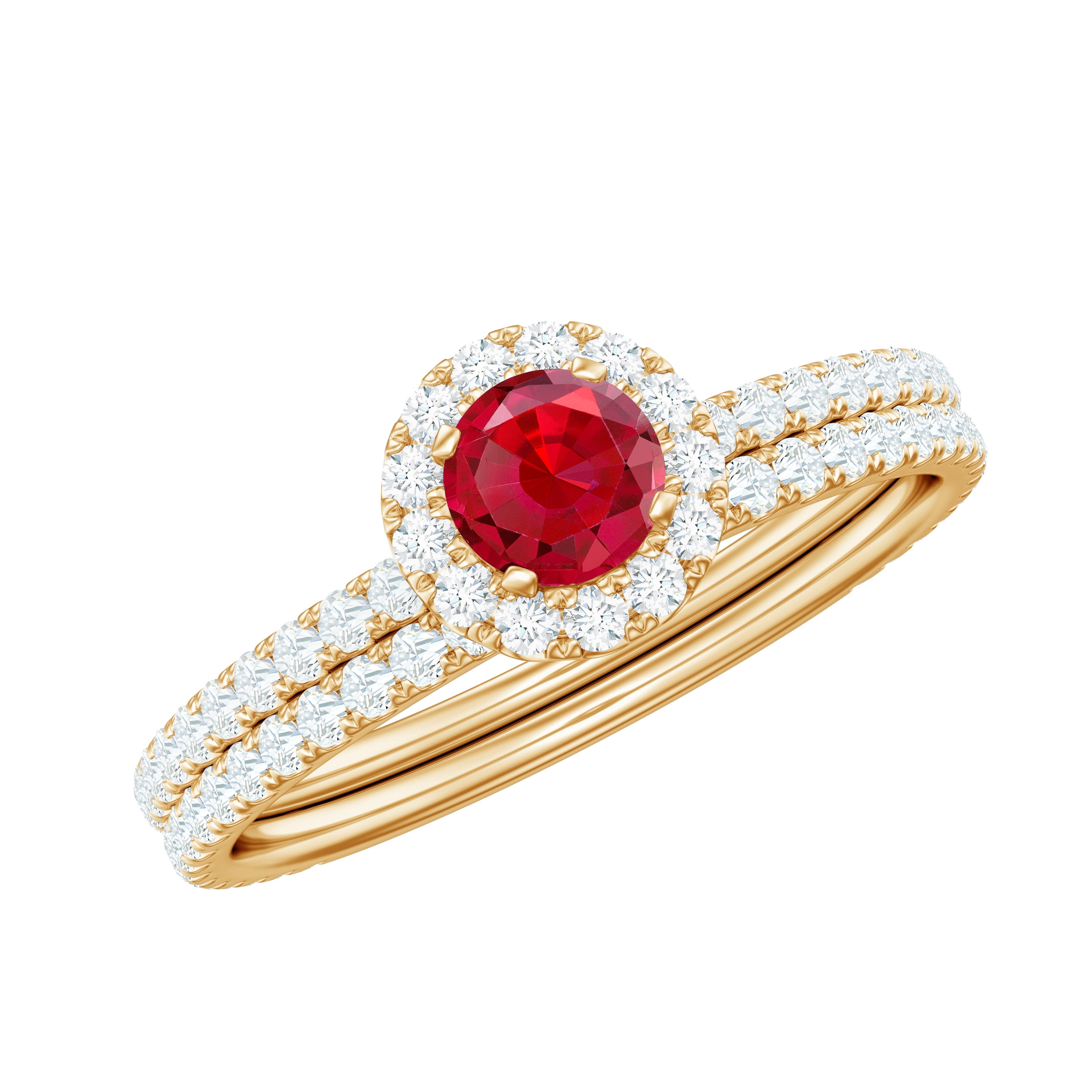 Rosec Jewels 1 CT Created Ruby Solitaire and Moissanite Bridal Jewelry ...