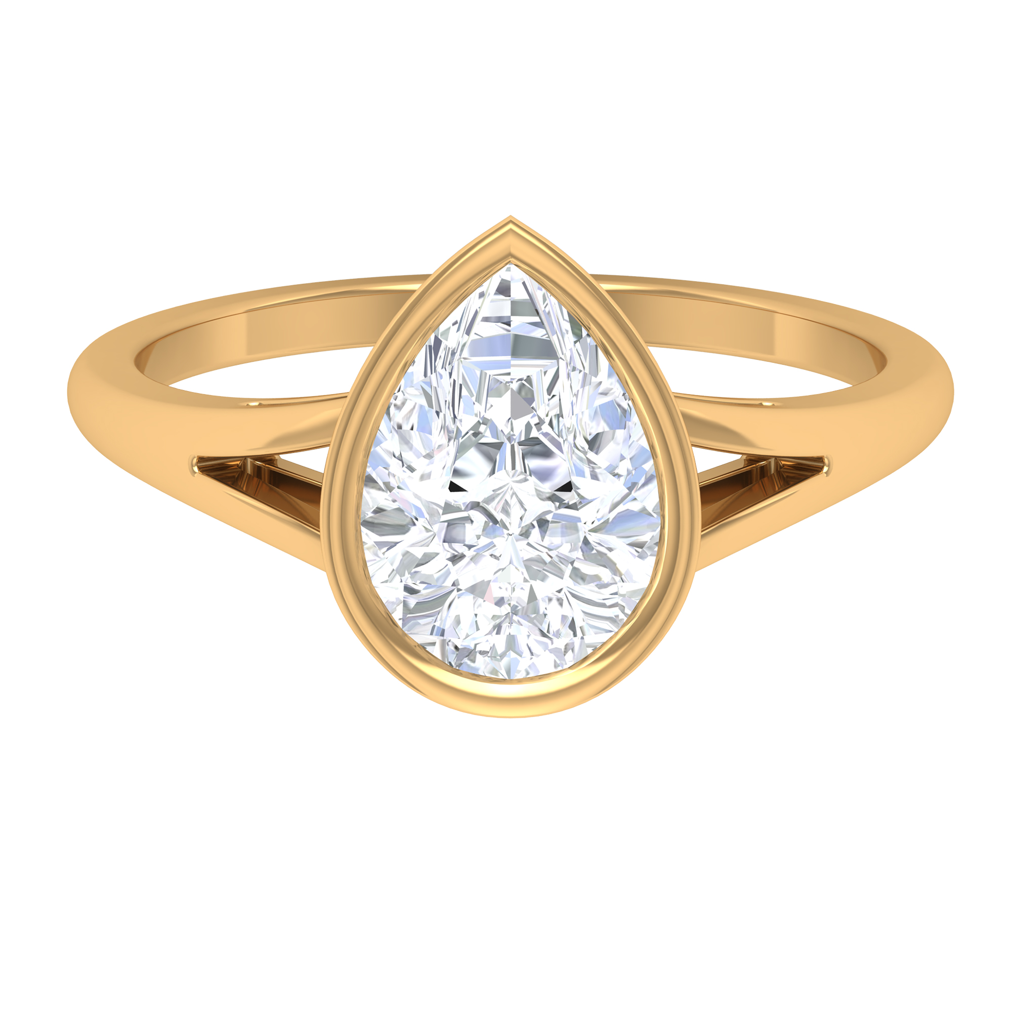 Pear Shaped Solitaire Moissanite Engagement Ring 2 Carat - 7x10 mm - D-VS1 Quality, 14K Yellow ...