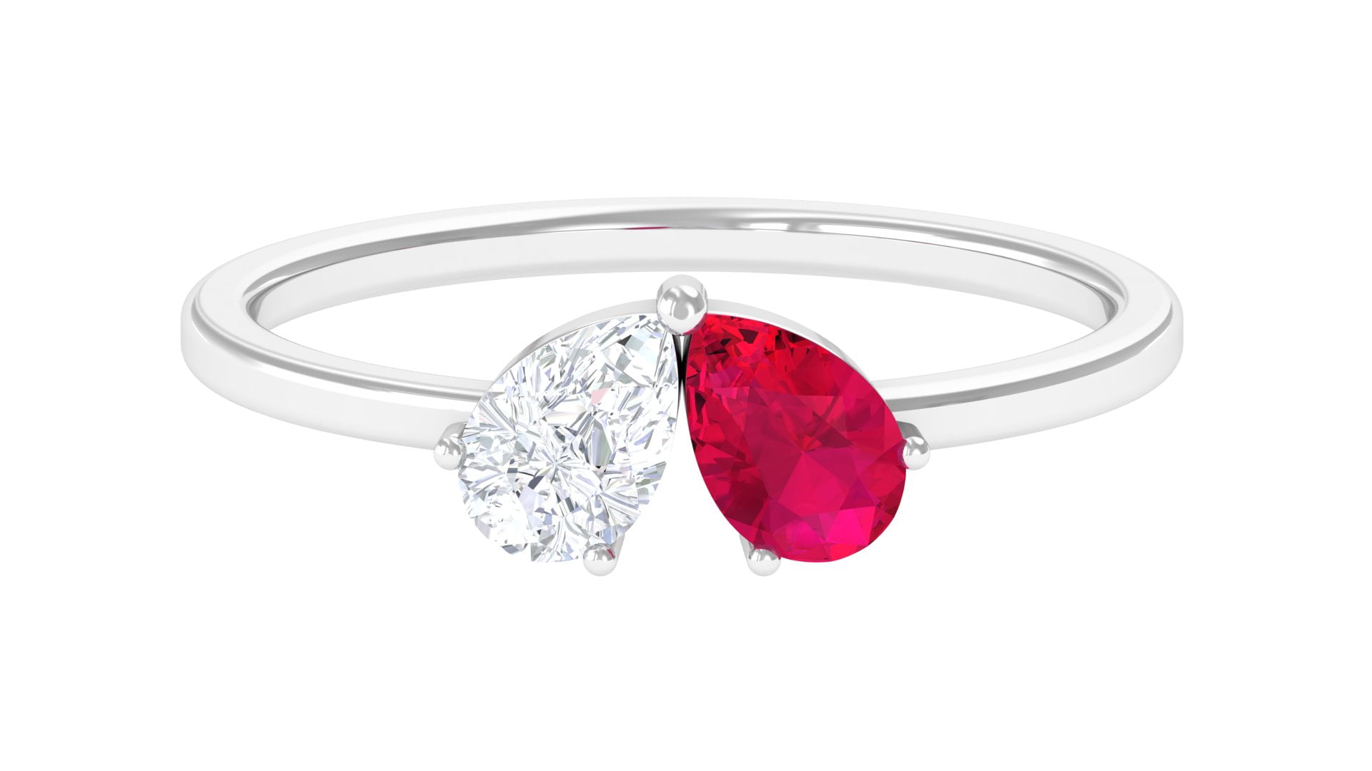 Rosec Jewels 2 Stone Promise Ring for Women with Ruby and Moissanite ...
