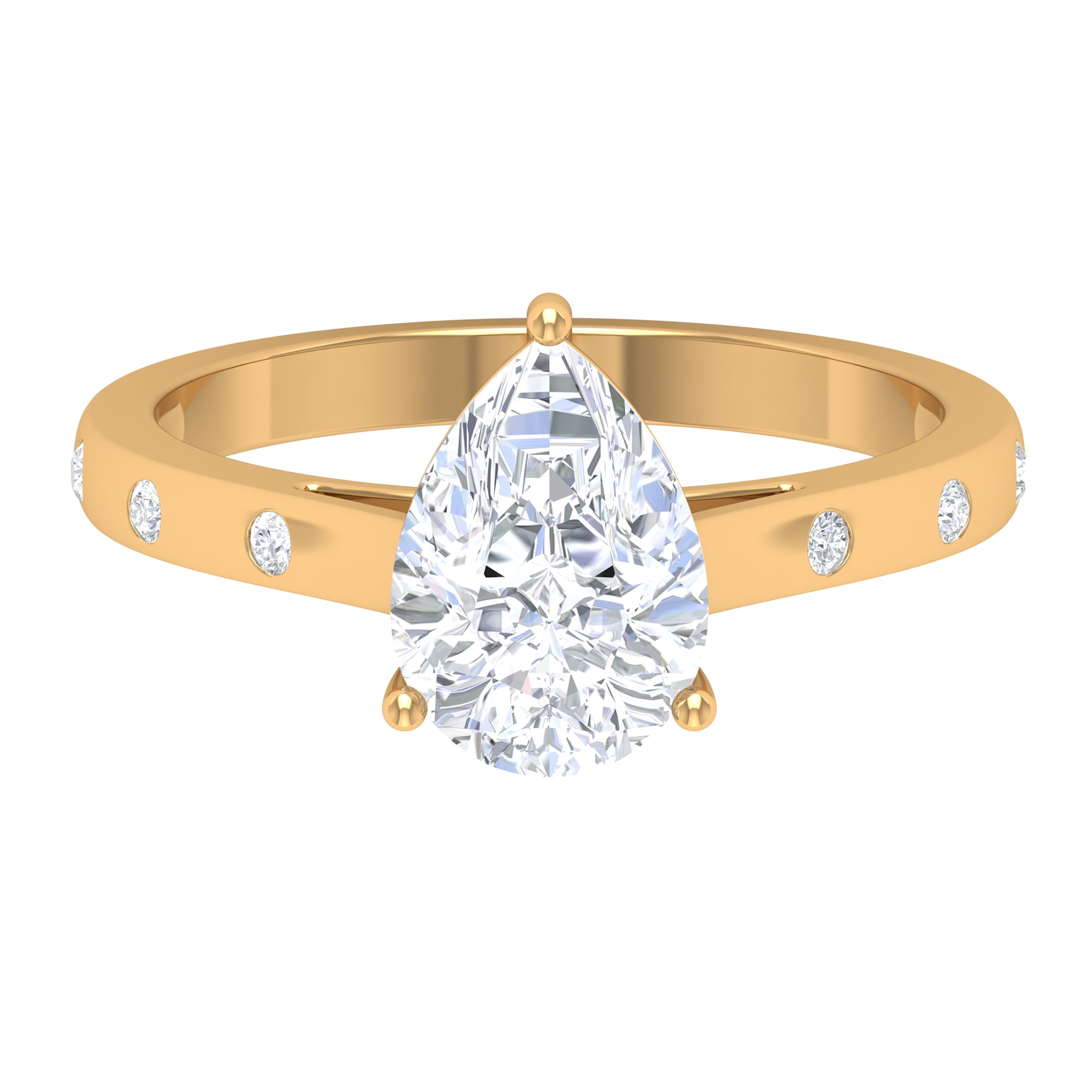 Rosec Jewels 2ct Engagement Ring - 7x10 mm Pear Shaped Moissanite Solitaire Ring with Sleek ...