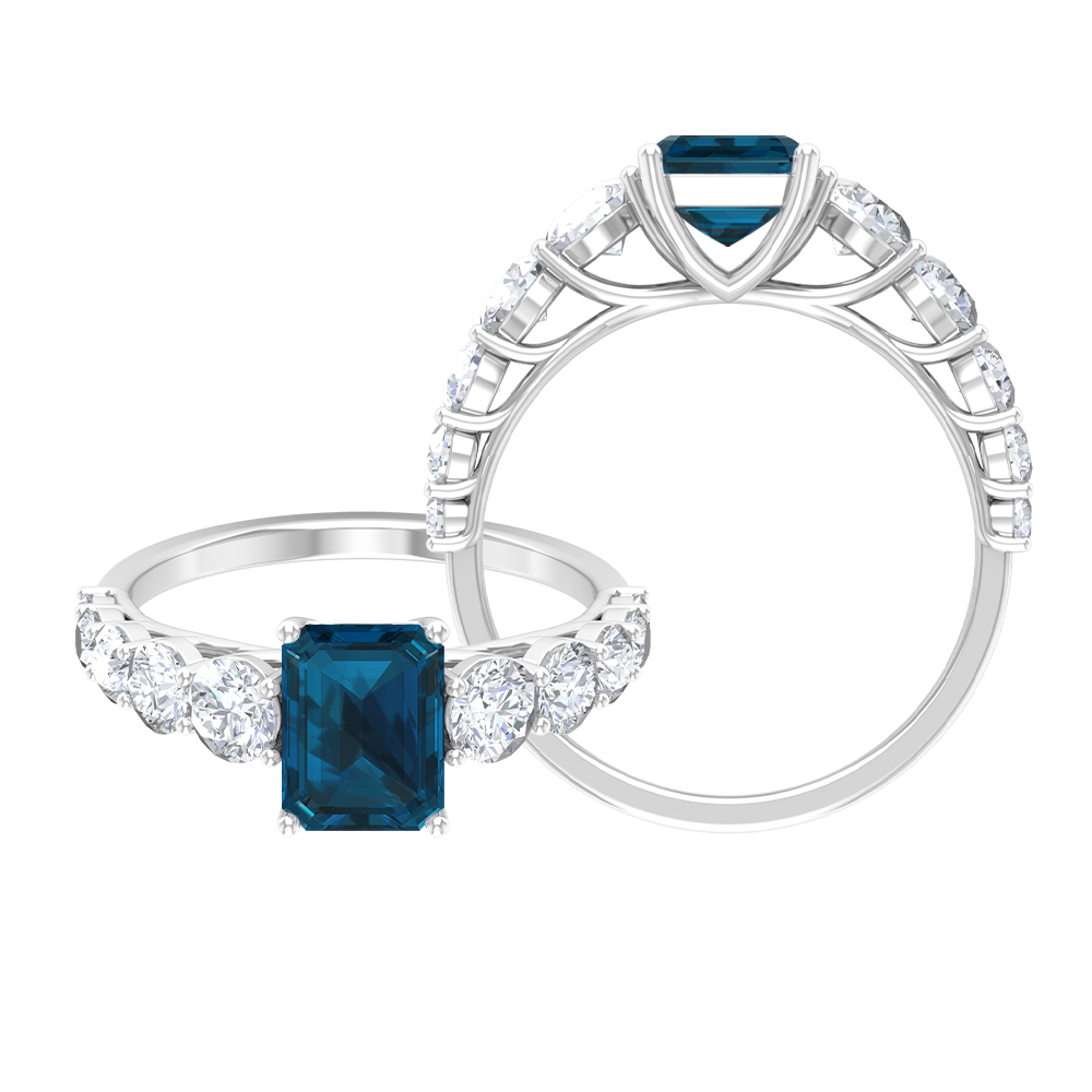 Rosec Jewels 3.25 CT London Blue Topaz and Moissanite Ring, Octagon Cut ...