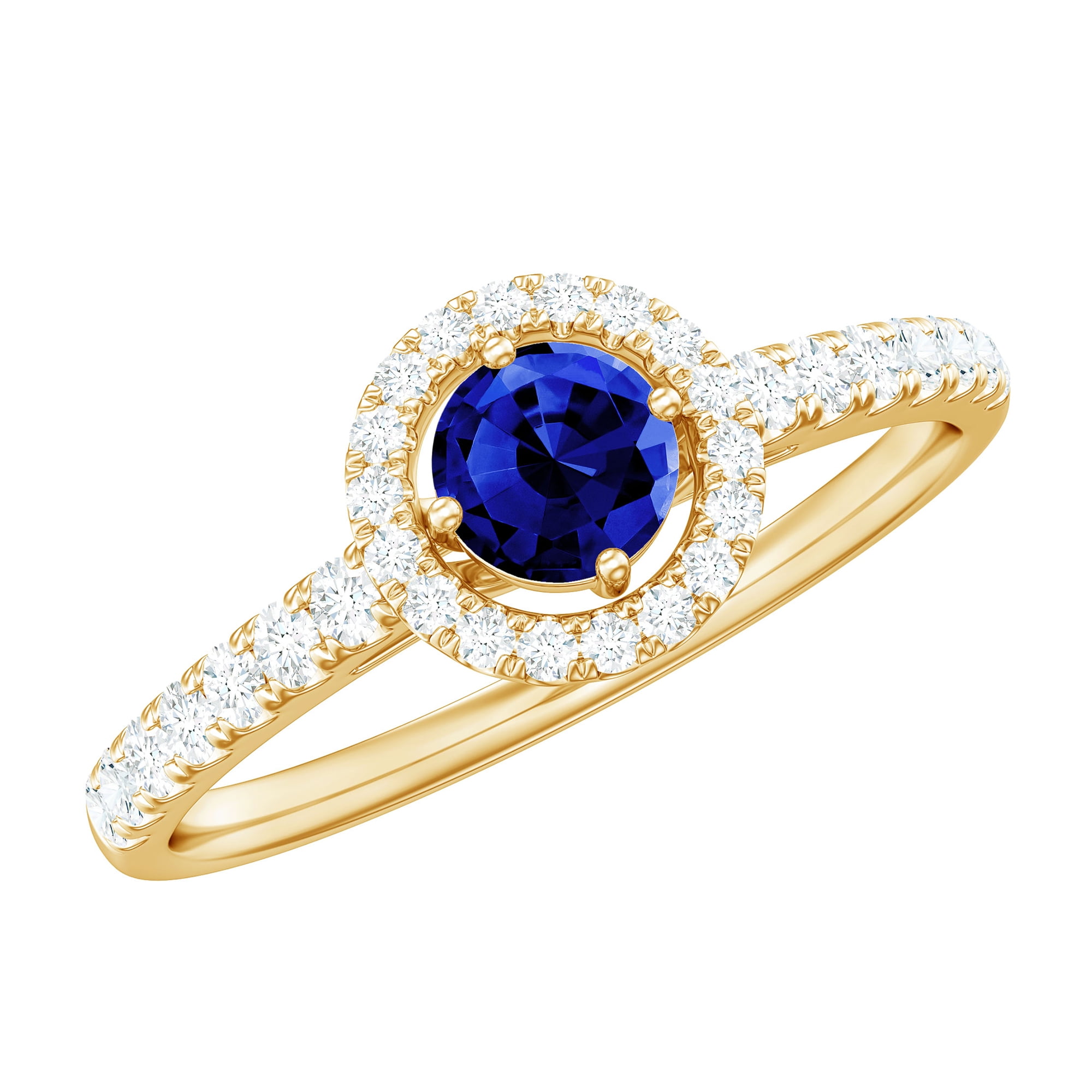 Rosec Jewels 3/4 CT Created Blue Sapphire Engagement Ring with Diamond ...