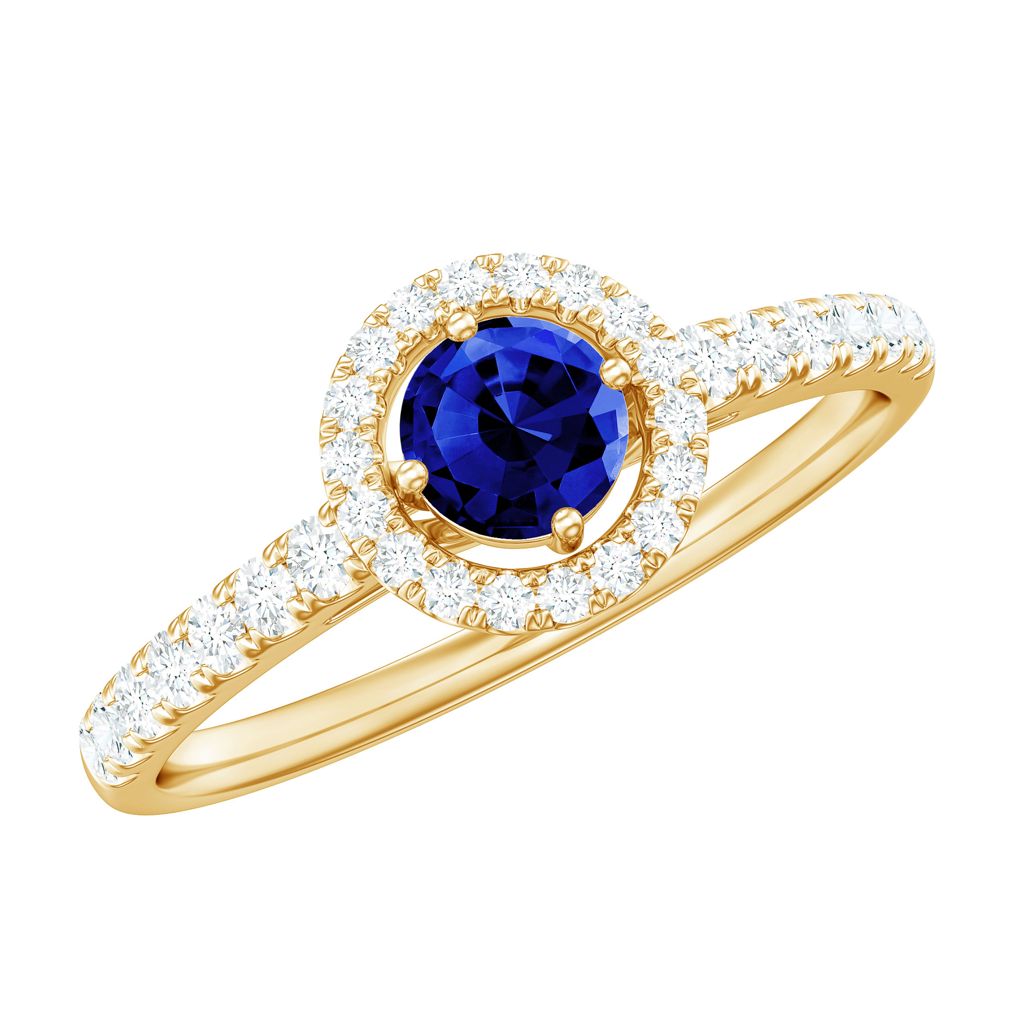 Rosec Jewels 3/4 CT Created Blue Sapphire Engagement Ring with Diamond ...