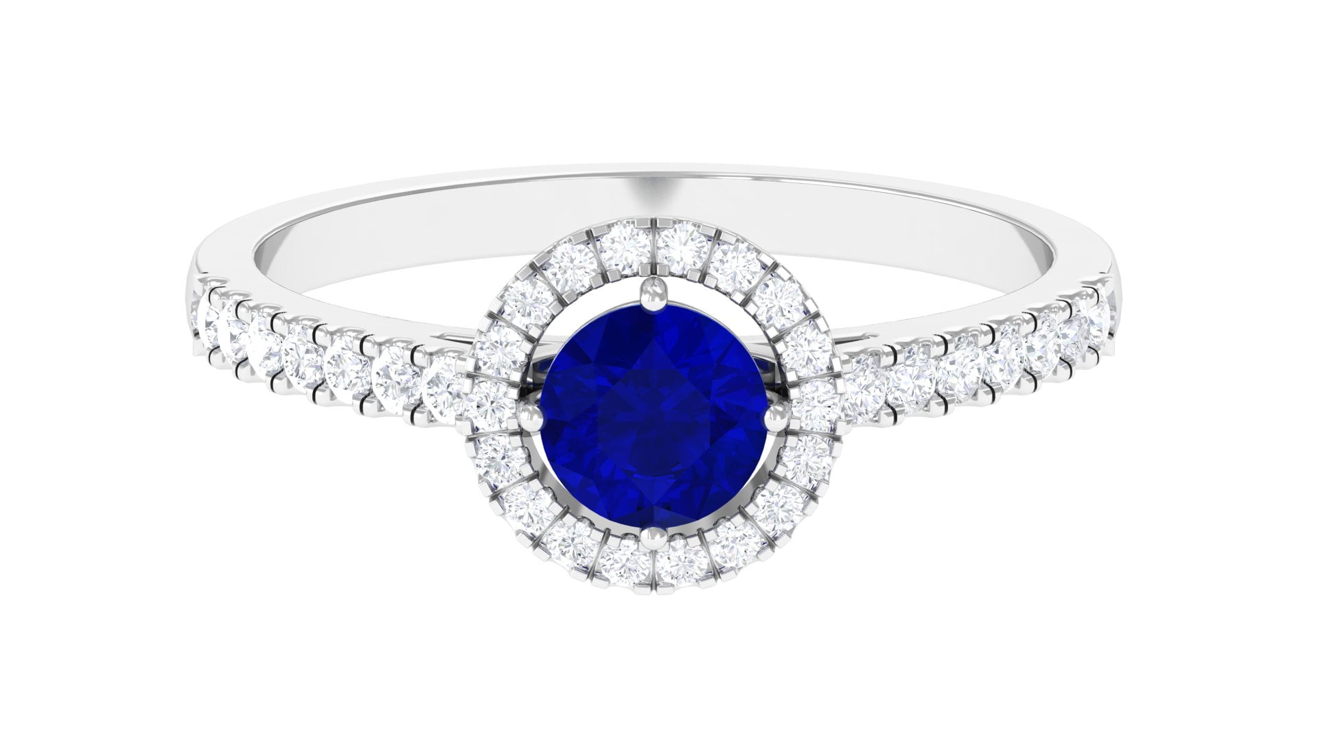 Rosec Jewels 3/4 CT Created Blue Sapphire Engagement Ring with Diamond ...