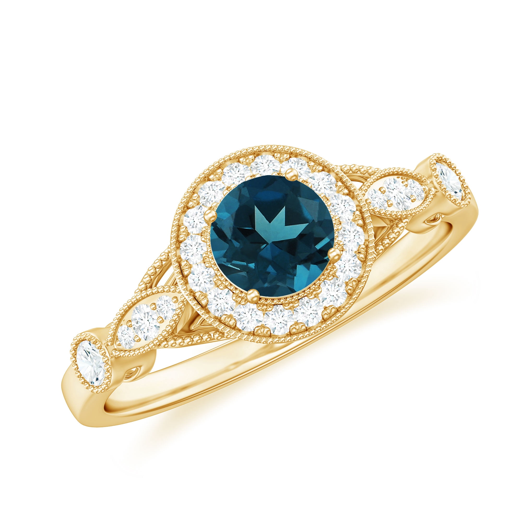 Rosec Jewels 3/4 CT London Blue Topaz and Diamond Milgrain Engagement ...