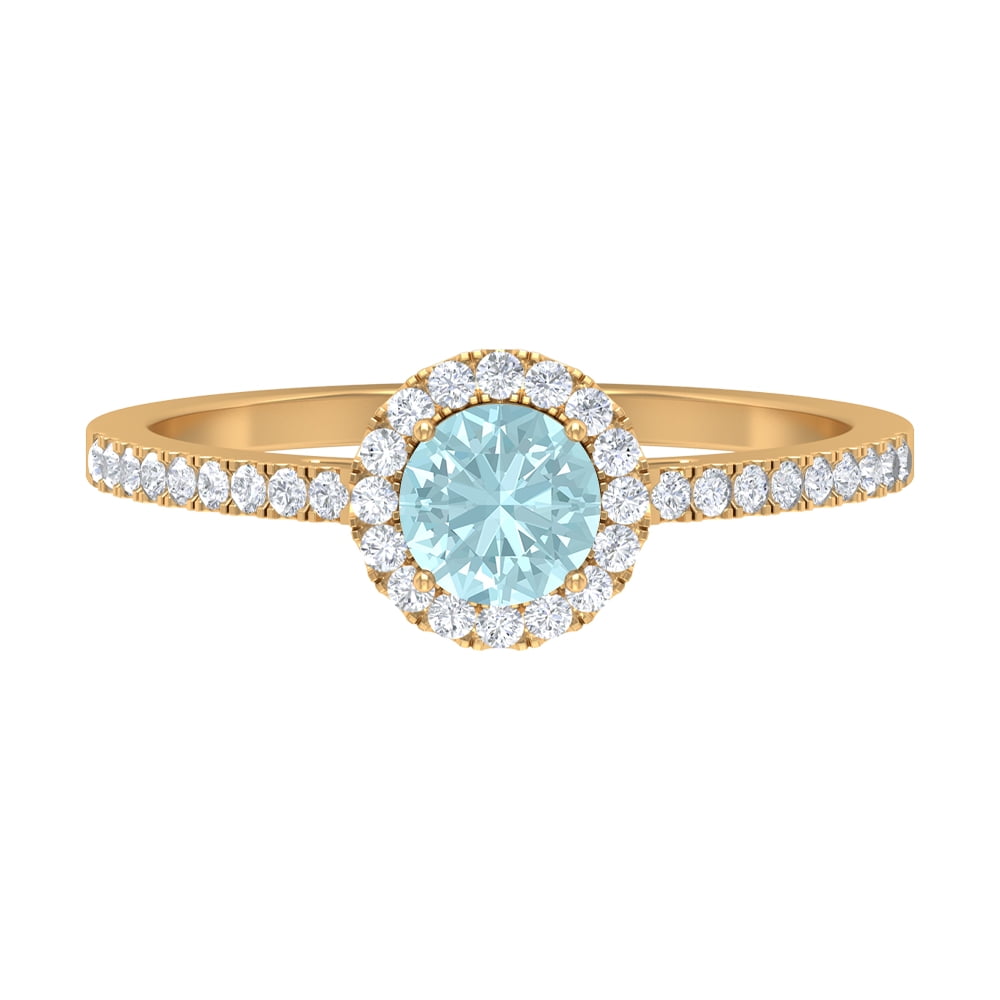 Rosec Jewels 3/4 CT Round Shape Sky Blue Topaz and Diamond Engagement Ring for Women, 10K Yellow ...