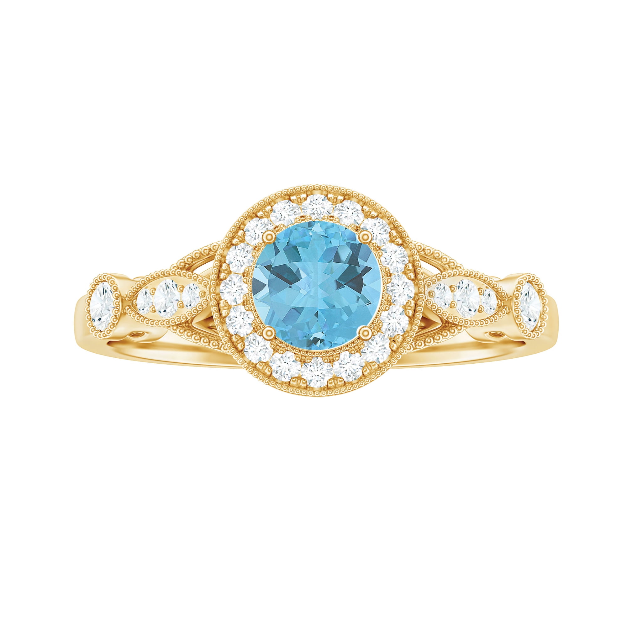 Rosec Jewels 3/4 CT Sky Blue Topaz and Diamond Milgrain Engagement Ring ...