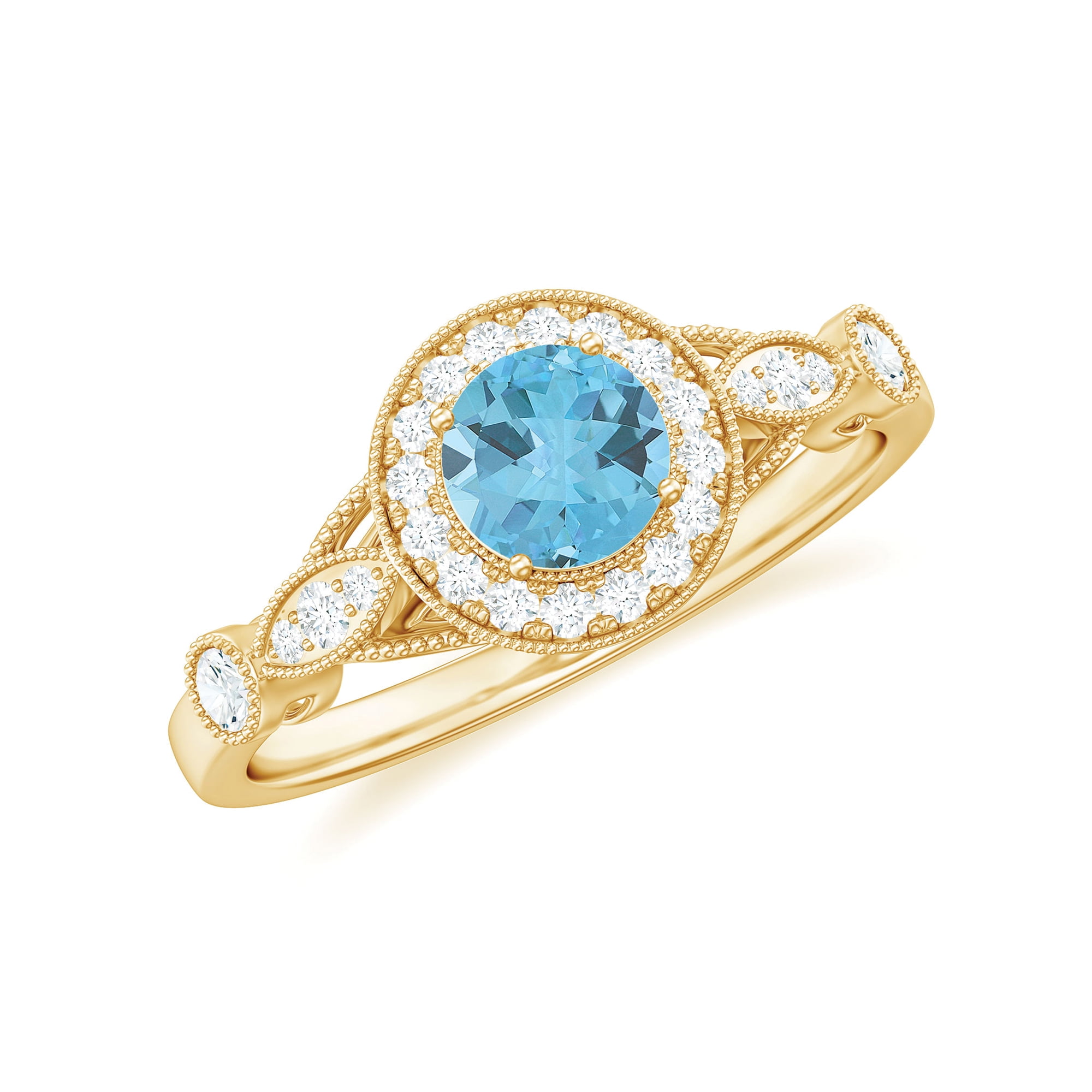 Rosec Jewels 3/4 CT Sky Blue Topaz and Diamond Milgrain Engagement Ring ...