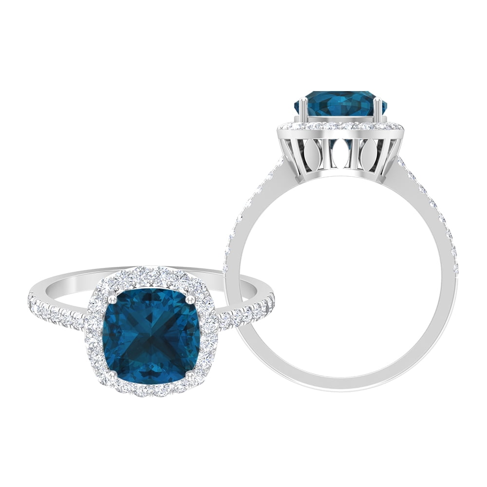 Rosec Jewels 3 CT Womens Cushion Cut London Blue Topaz Crown Ring with ...