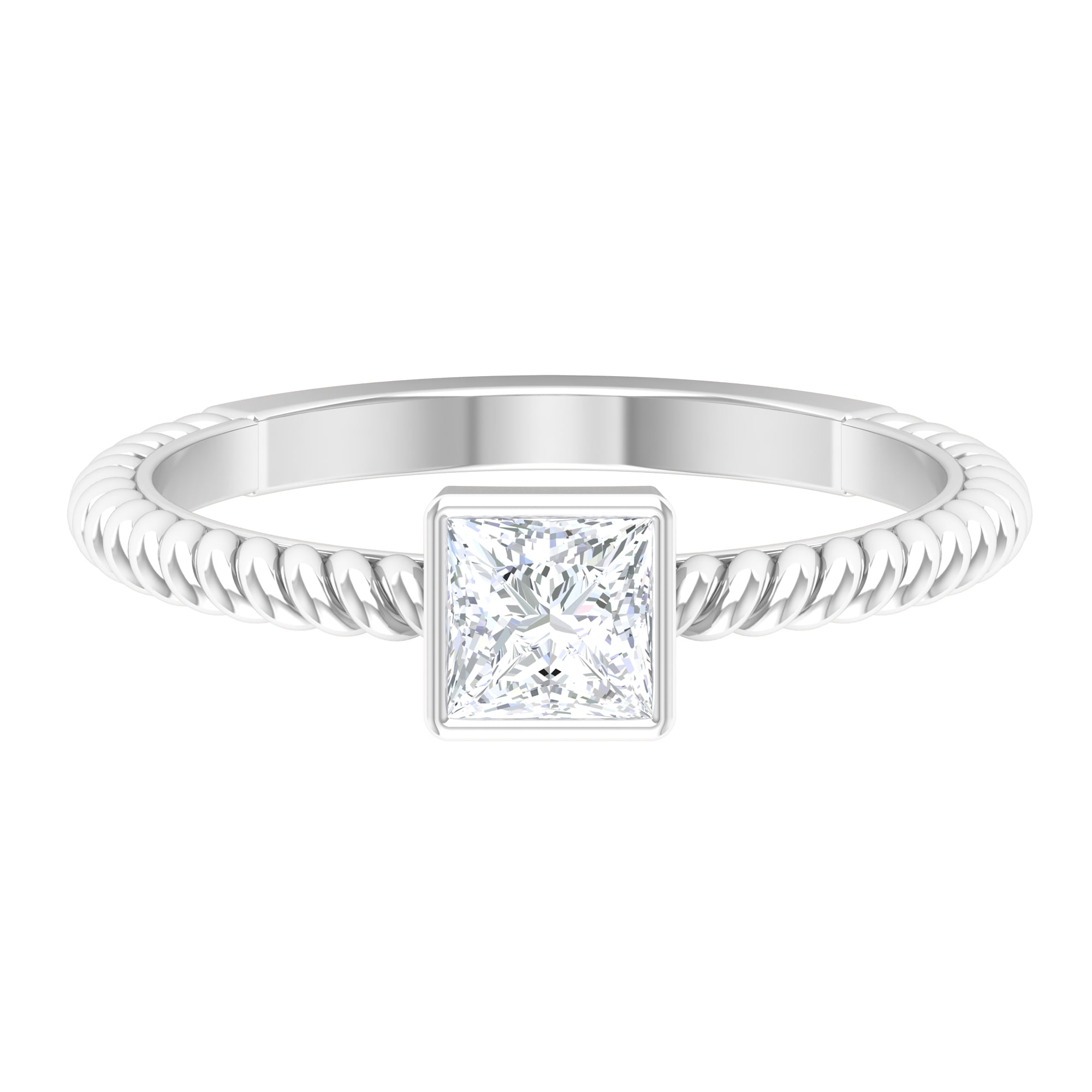 Rosec Jewels 4.5 MM Princess Cut Moissanite Solitaire Twist Rope Ring ...