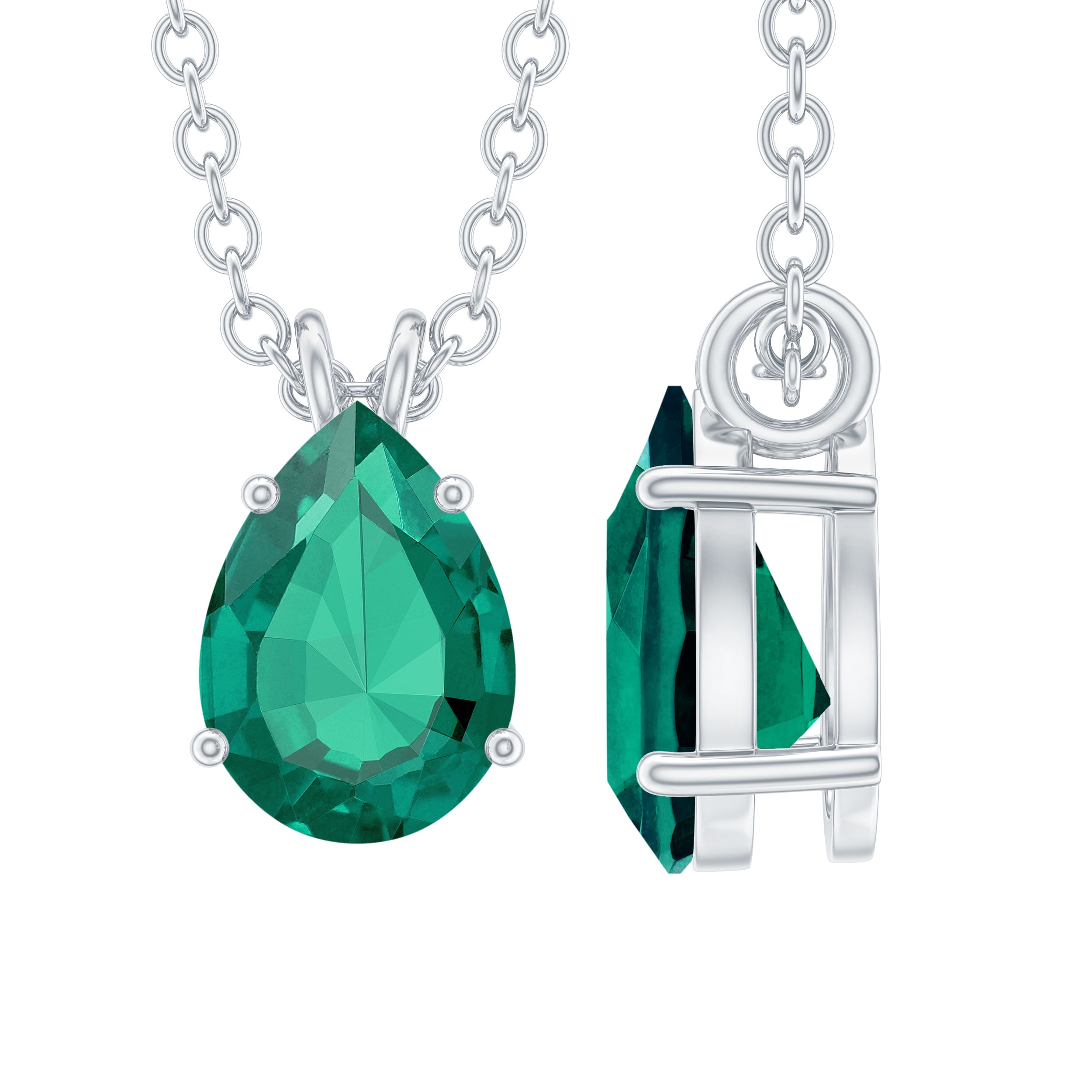 Rosec Jewels Certified Lab Grown Emerald Teardrop Pendant Necklace ...