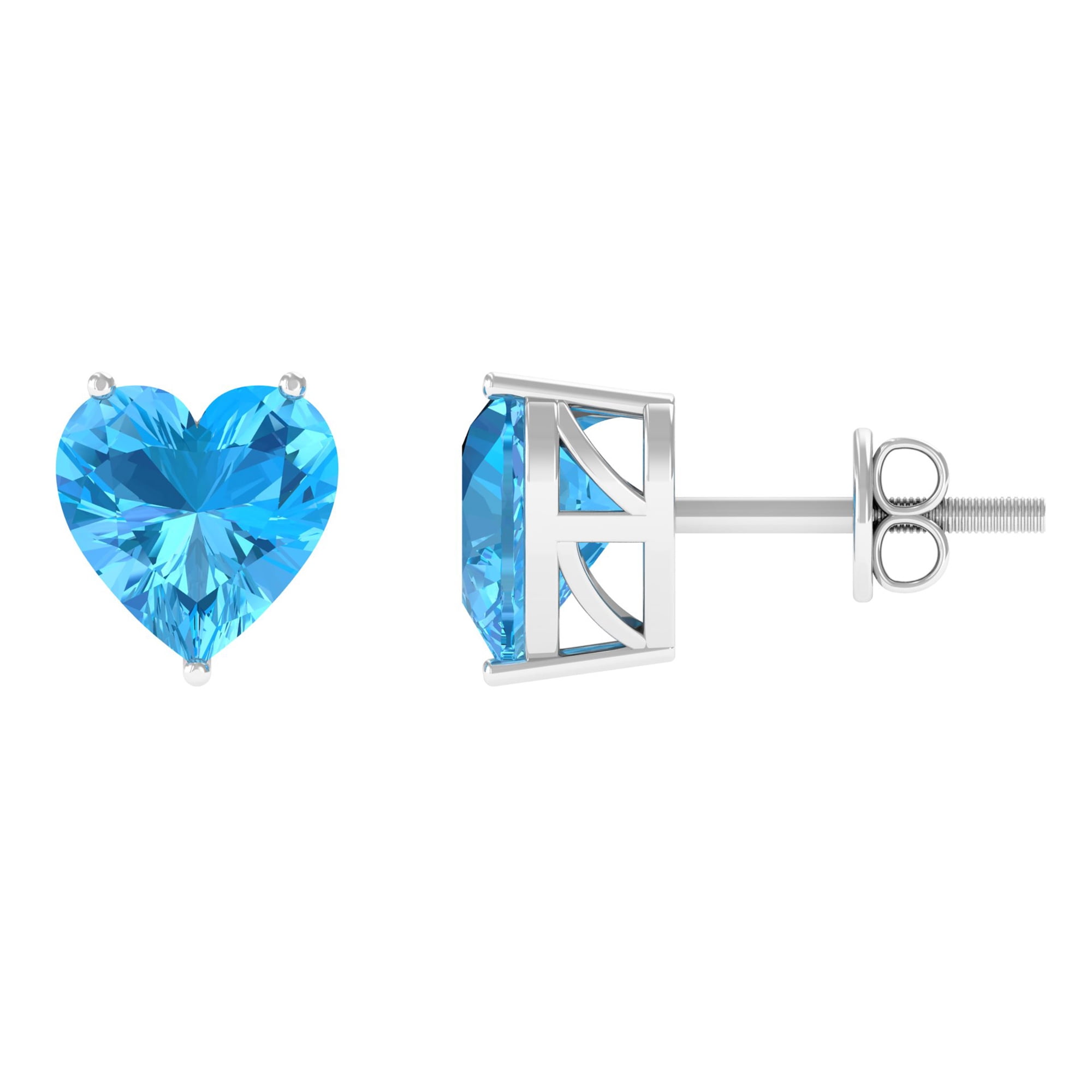 Rosec Jewels 7 mm Heart Shape Solitaire Stud Earrings, 3 ct Swiss Blue ...