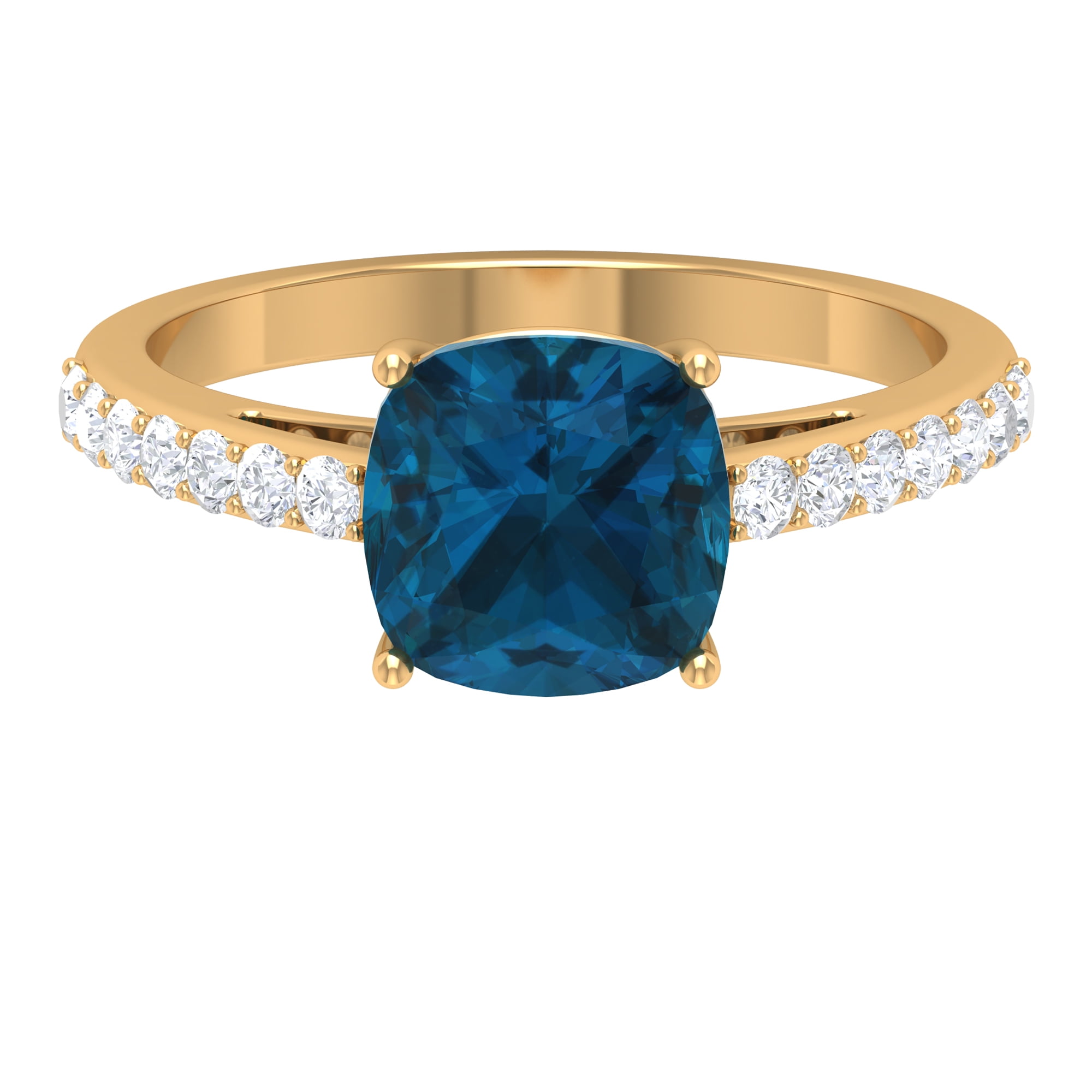 Rosec Jewels 8 MM Cushion Cut London Blue Topaz Solitaire Ring with Surface Prong Set Moissanite ...