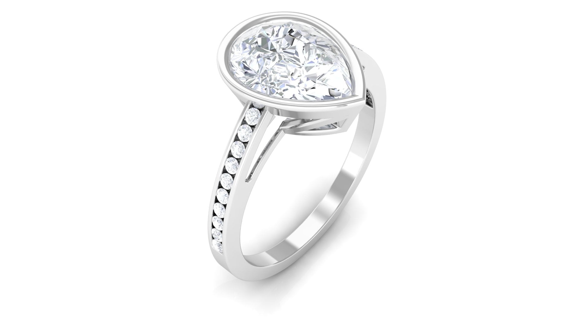 Rosec Jewels Bezel Set Moissanite Ring for Engagement (2 Ct, 7x10 mm Pear Cut, D-VS1 Quality ...