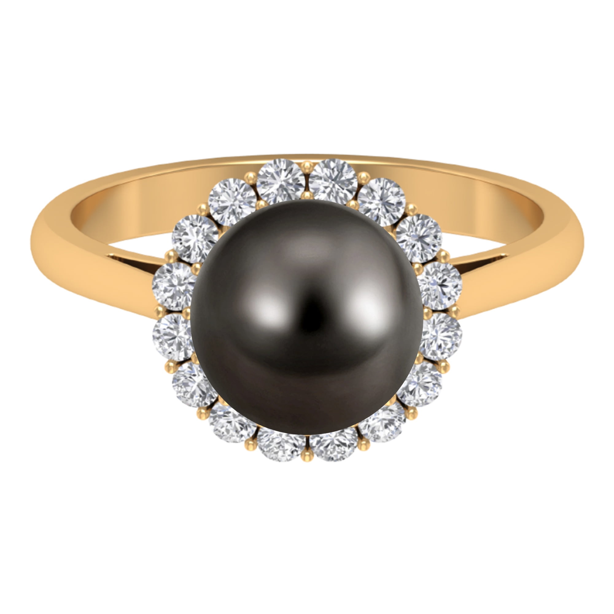 Rosec Jewels Black Tahitian Pearl Ring with Diamond Halo for Women - 8.50 CT - AAA Grade, 10K ...