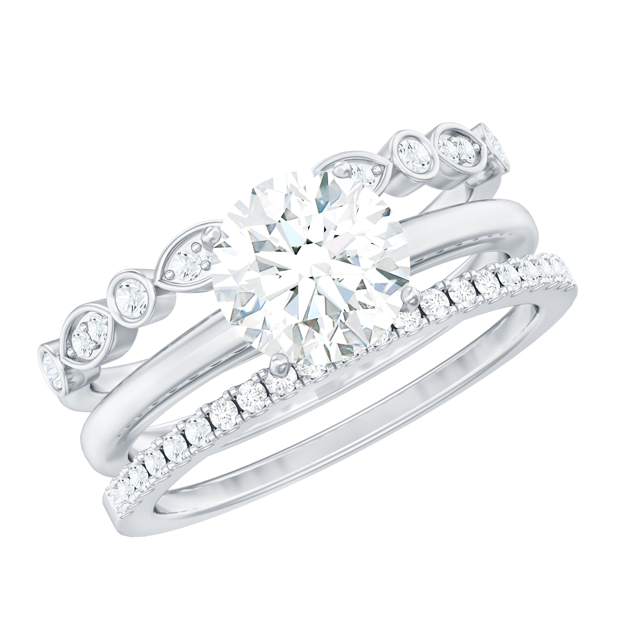 Rosec Jewels Certified Moissanite Engagement Ring Set with Bands , Wedding Set of 3 - D-VS1 ...