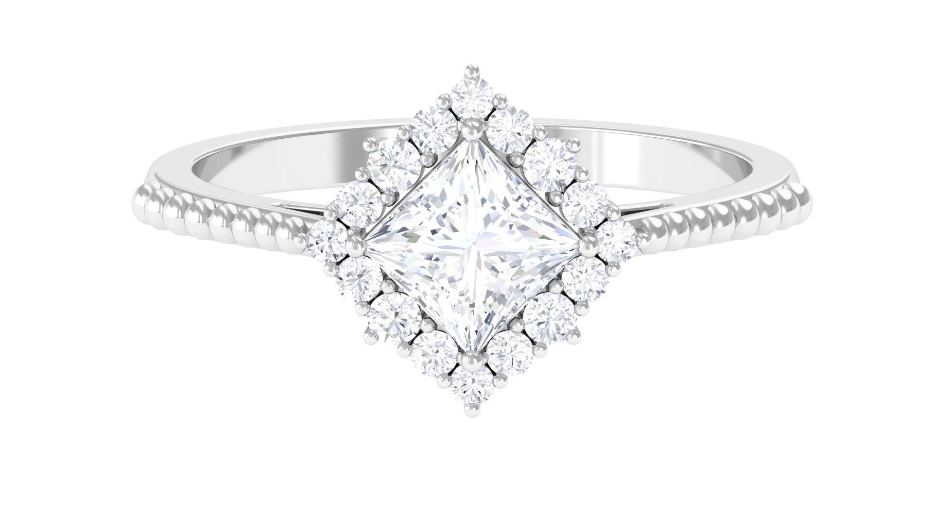 Rosec Jewels Certified Moissanite Engagement Ring with Halo - Princess ...
