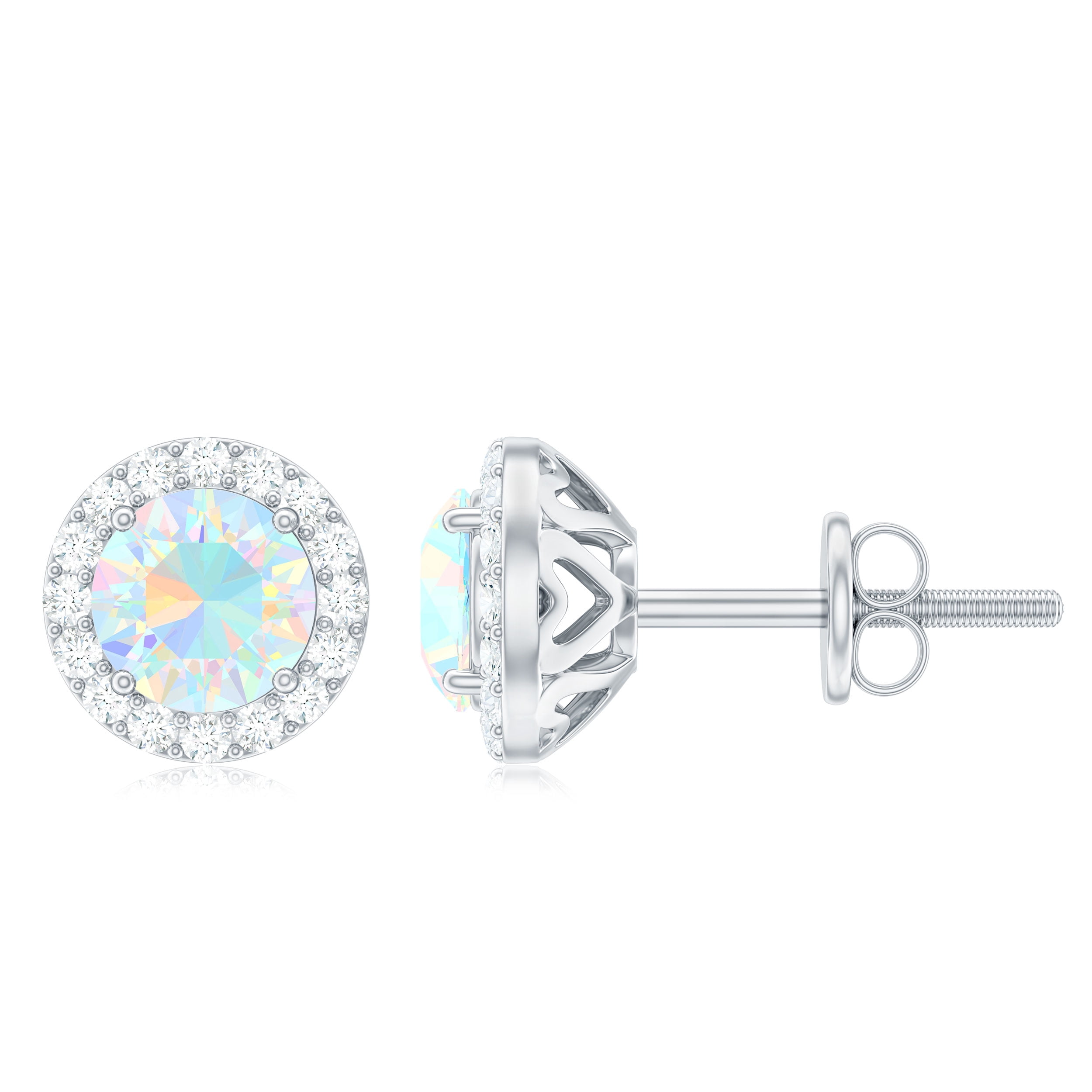 Rosec Jewels Classic Ethiopian Opal Stud Earrings with Diamond Halo for ...