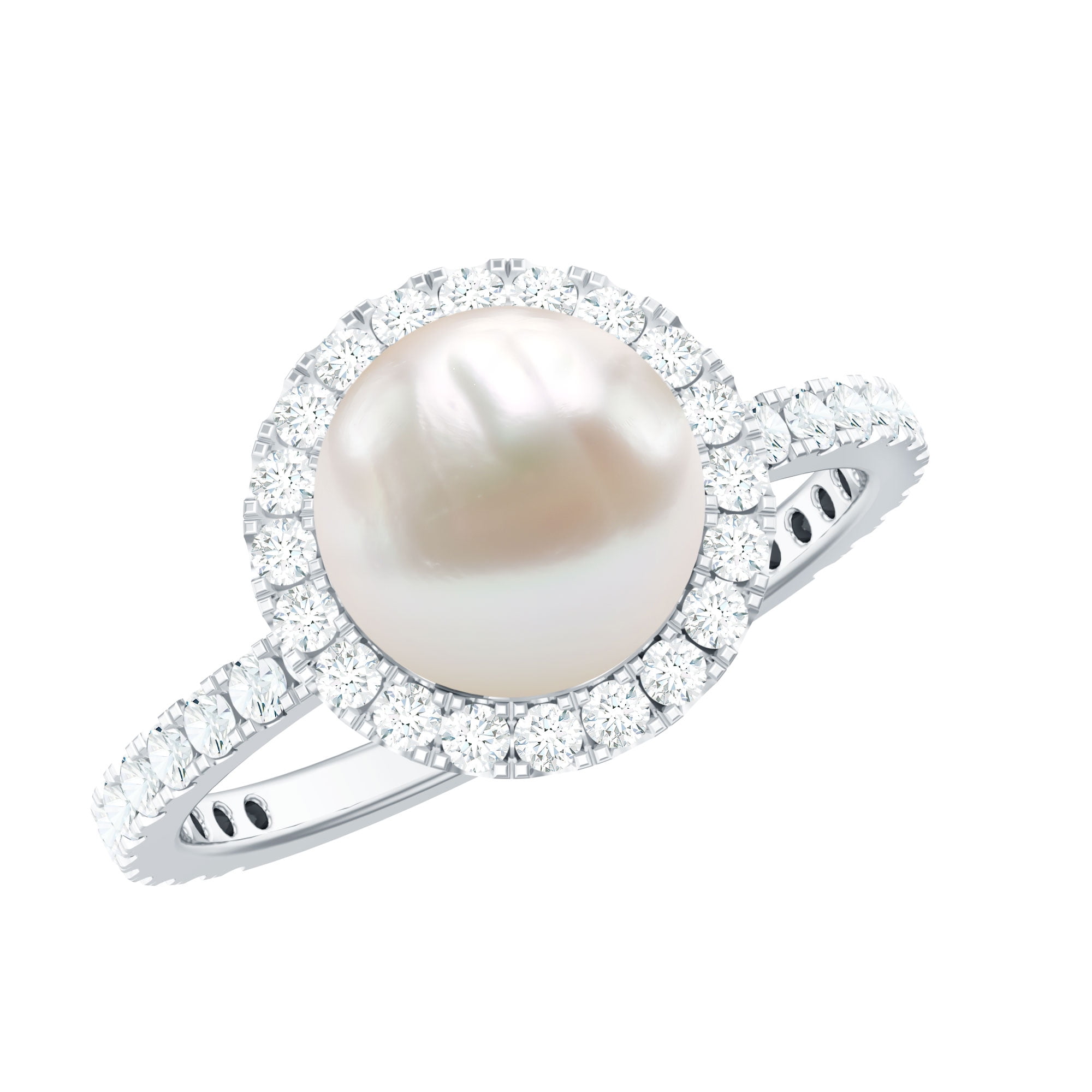 Rosec Jewels Classic Freshwater Pearl Engagement Ring for Women with Diamond (8 mm), 18K White ...