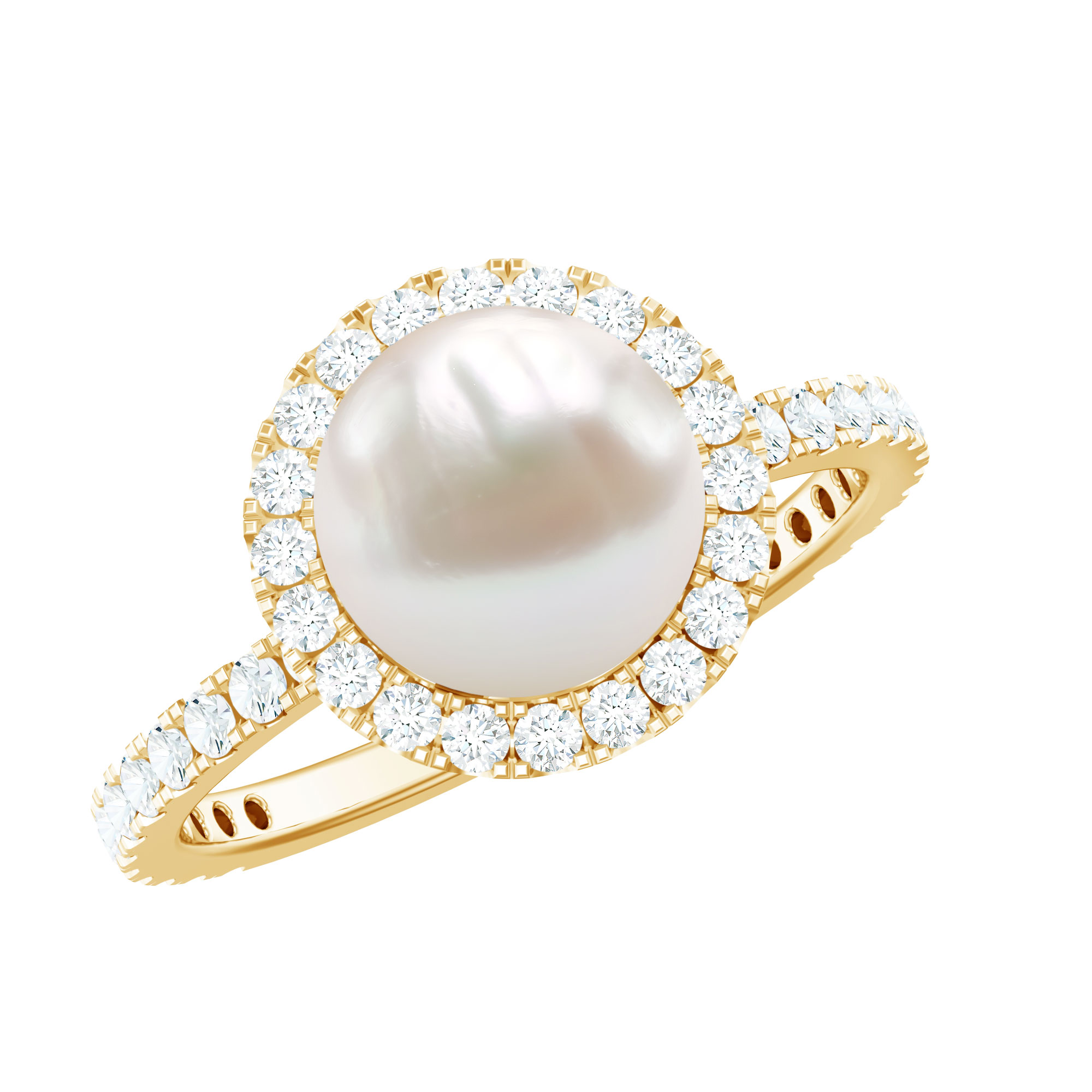 Rosec Jewels Natural Freshwater Pearl Engagement Ring with Halo - 8 mm ...