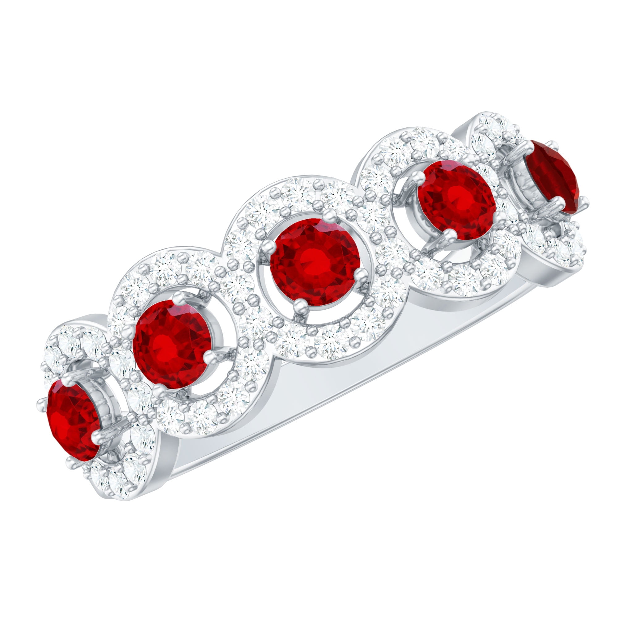Rosec Jewels Classic Lab Created Ruby Half Eternity Ring with Diamond ...